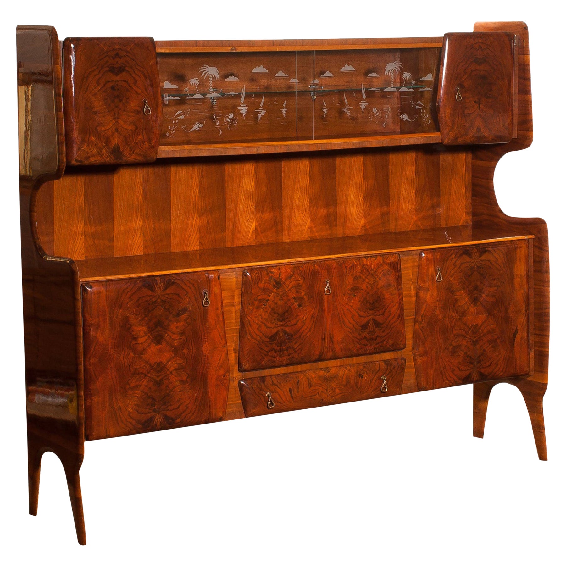 1950s, Buffet Cabinet in Burl Wood and Walnut by Vittorio Dassi, Italy ...