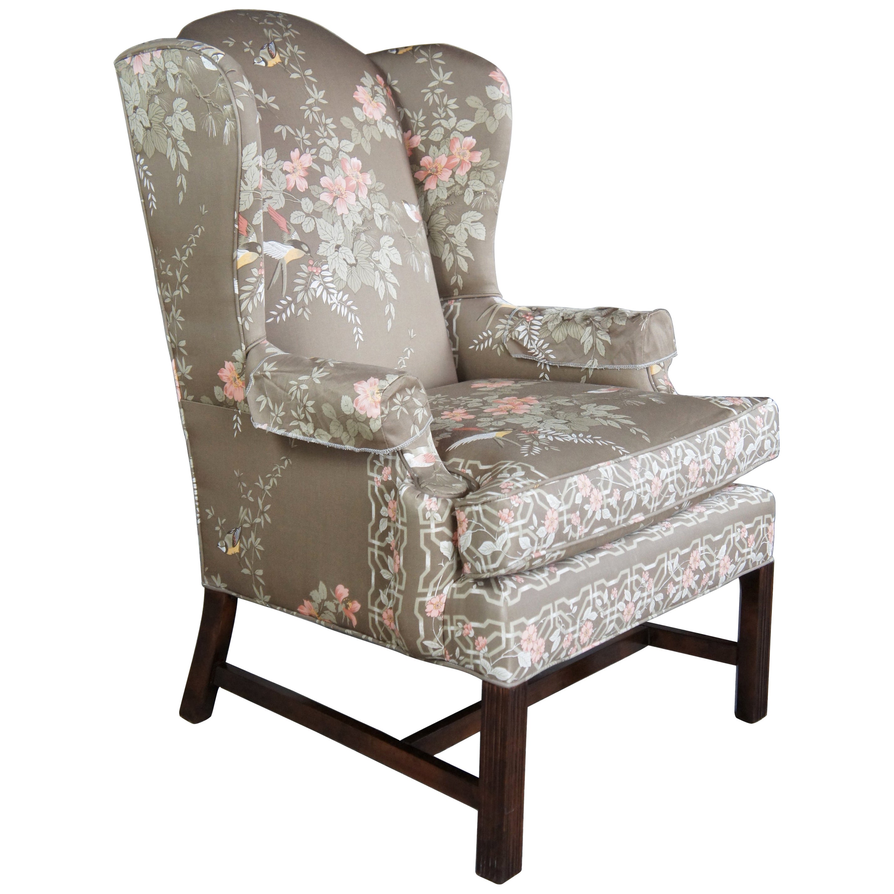 Classic Vintage Chippendale Style Black Leather Wingback Chair at 1stDibs