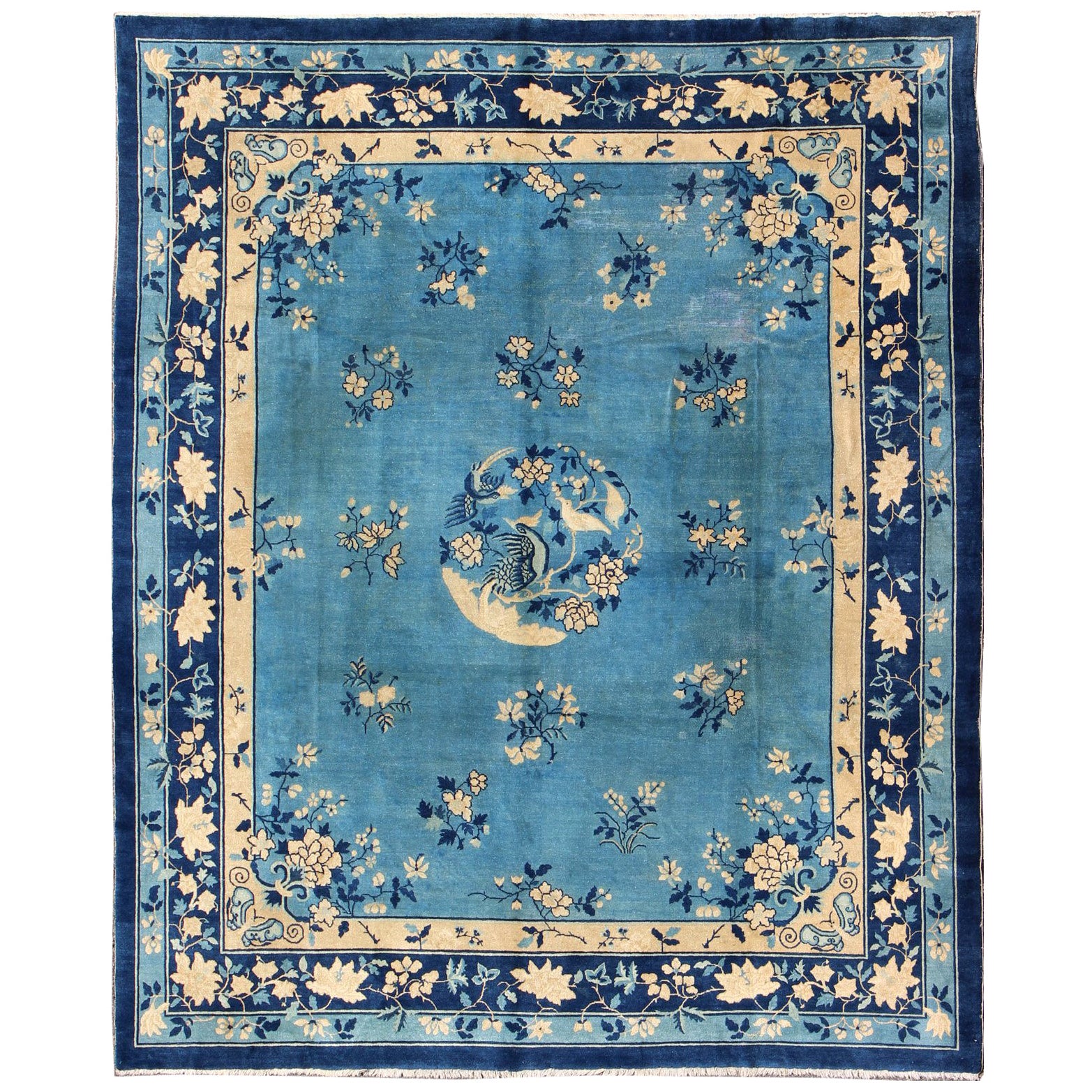 Antique Blue Peking Chinese Wool Rug For Sale at 1stDibs