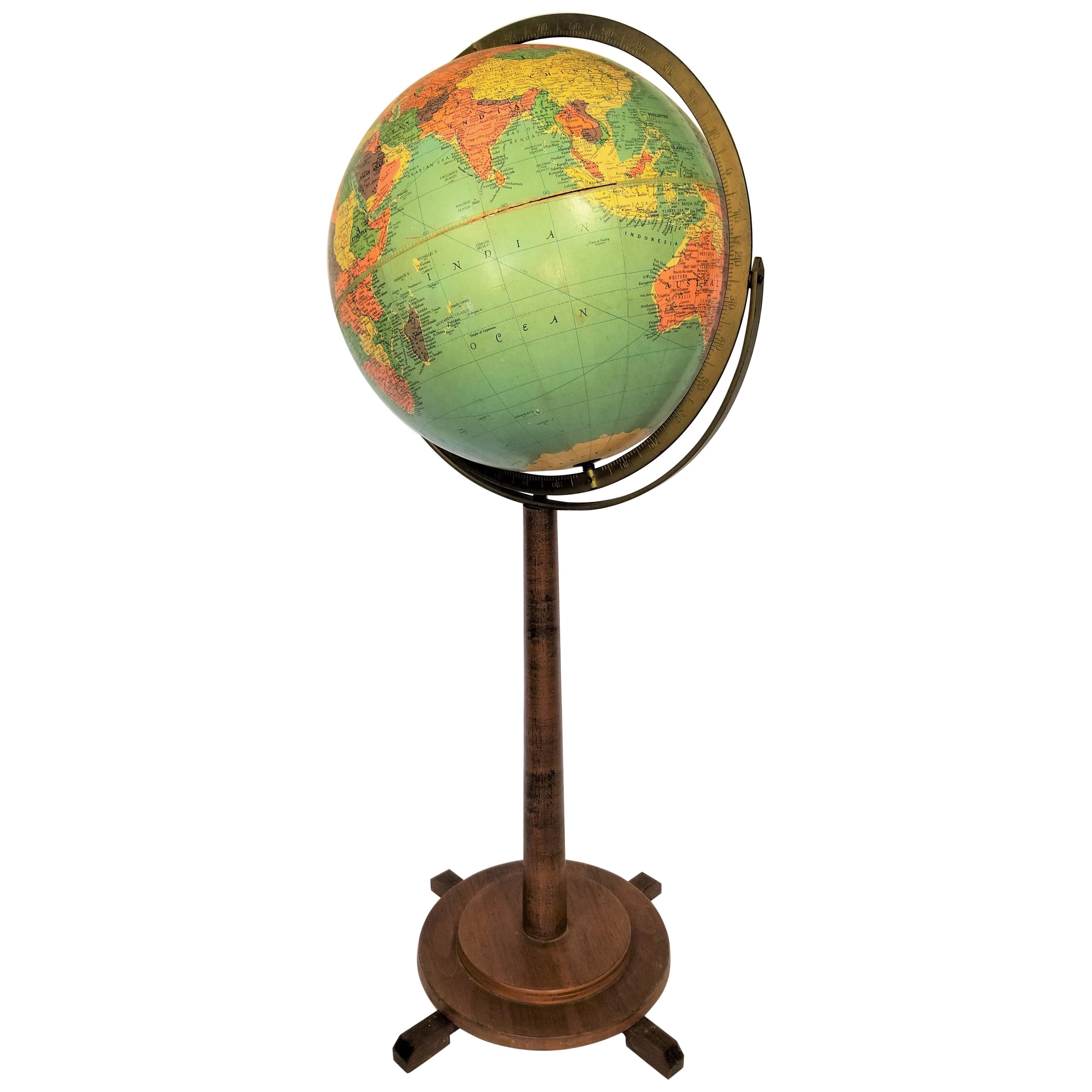 Vintage Comprehensive World Globe on Mahogany Floor Stand by Replogle ...