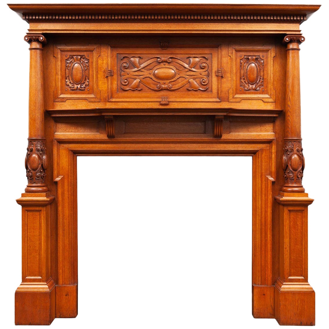 Monumental Antique French Walnut and Oak Figural Fireplace For Sale at ...