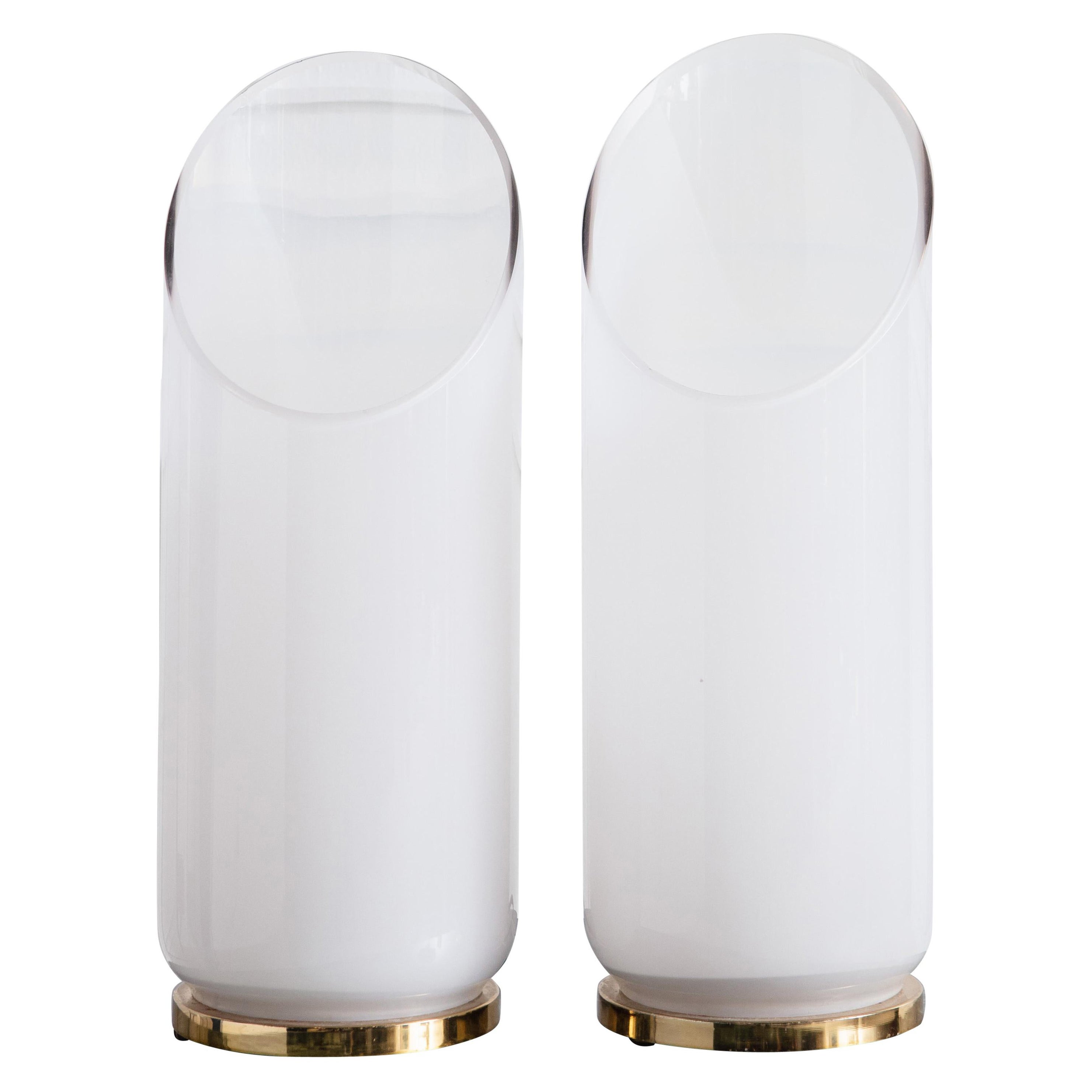 Handsome Chrome Column Lamps, Pair at 1stDibs