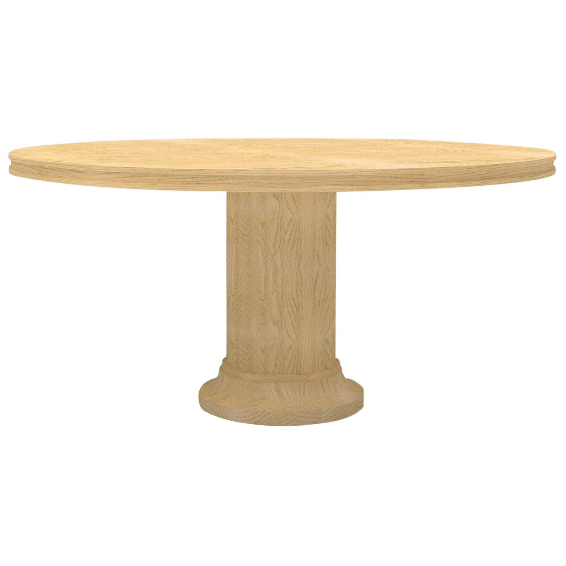 Wood dining table with solid top and cylindrical base with special cut ...