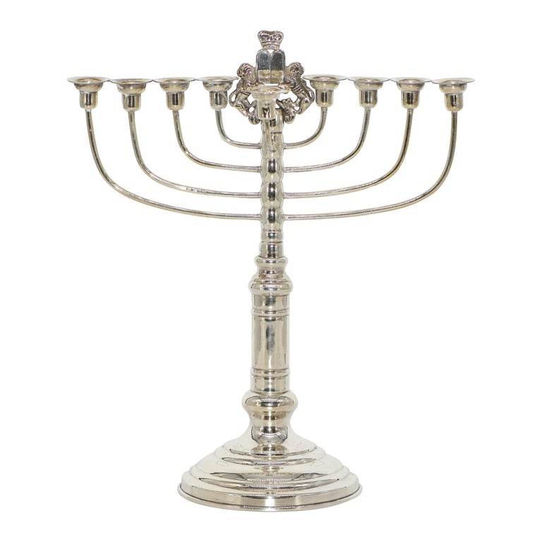 Early 20th Century English Silver Hanukkah Lamp For Sale at 1stDibs