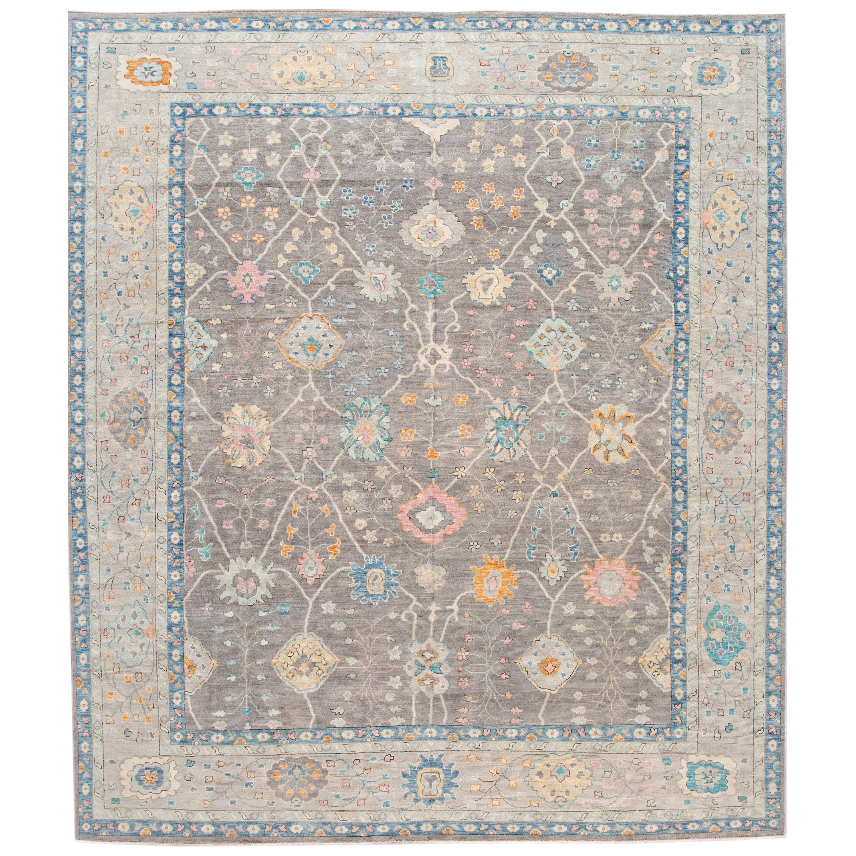 New Gray Modern Oushak Style Wool Rug For Sale at 1stDibs