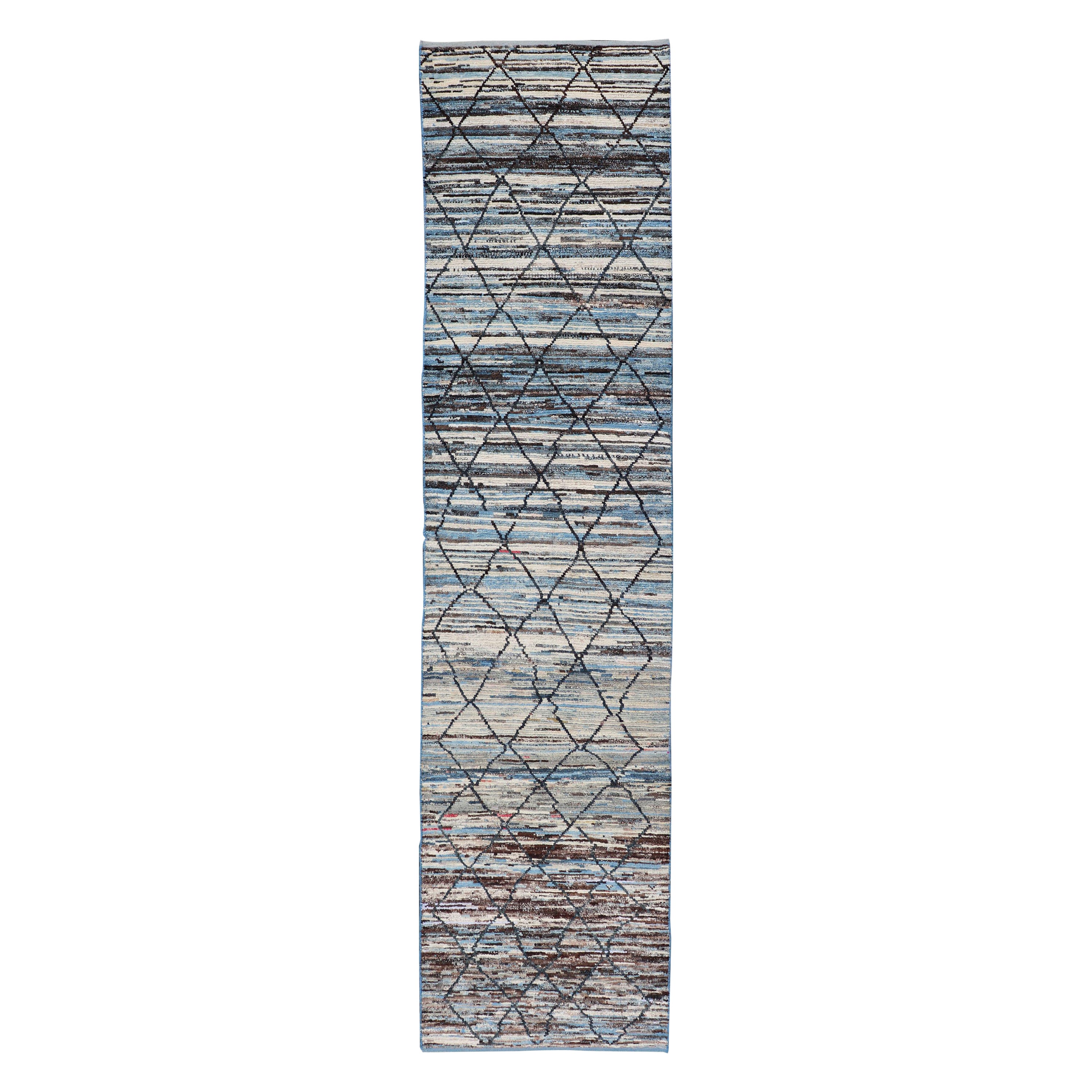 Blue, Charcoal, Gray and Brown Afghan Modern Geometric Design Rug For ...