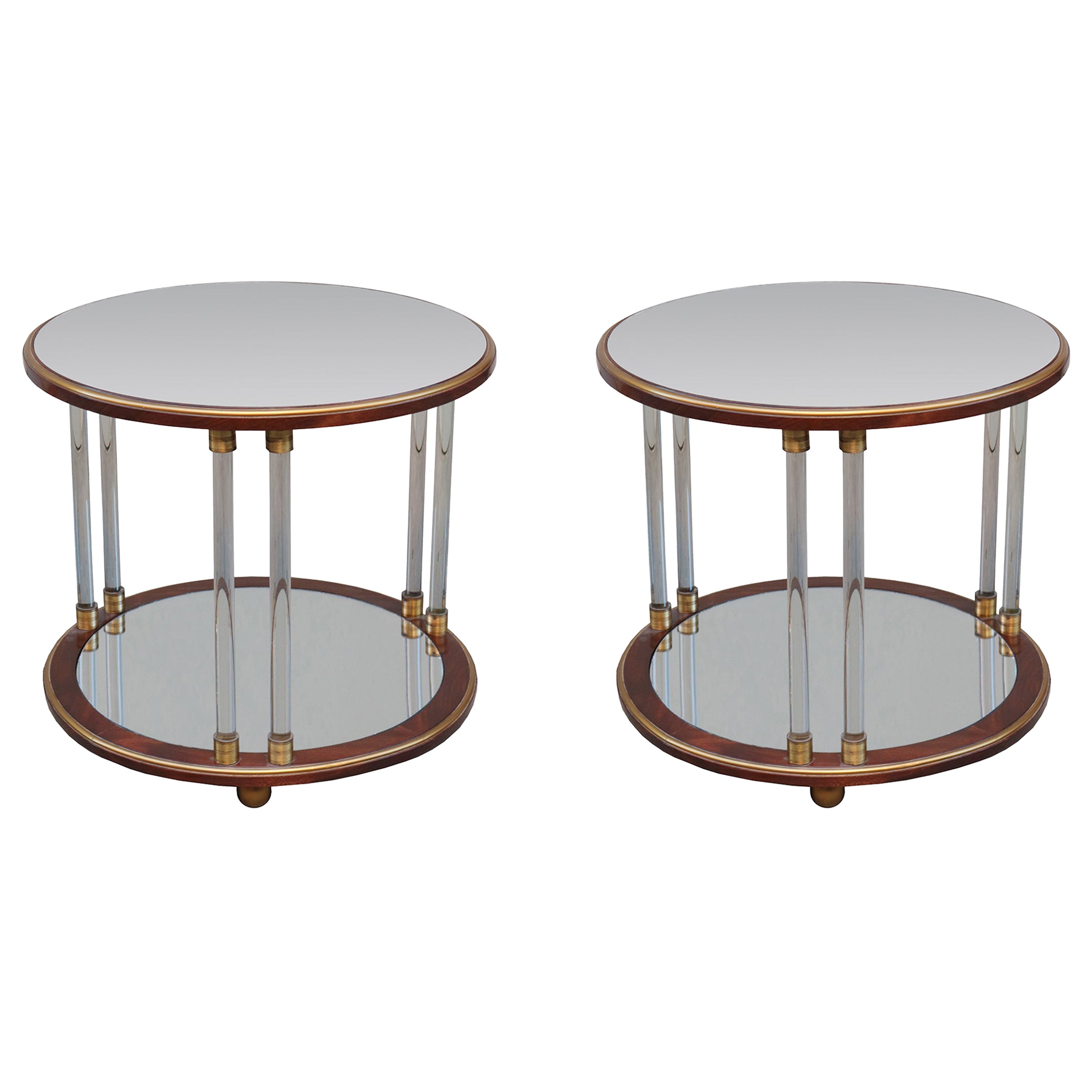 Pair of Graphic Modernist Gray Lacquered Two-Tiered Oval Side Tables ...