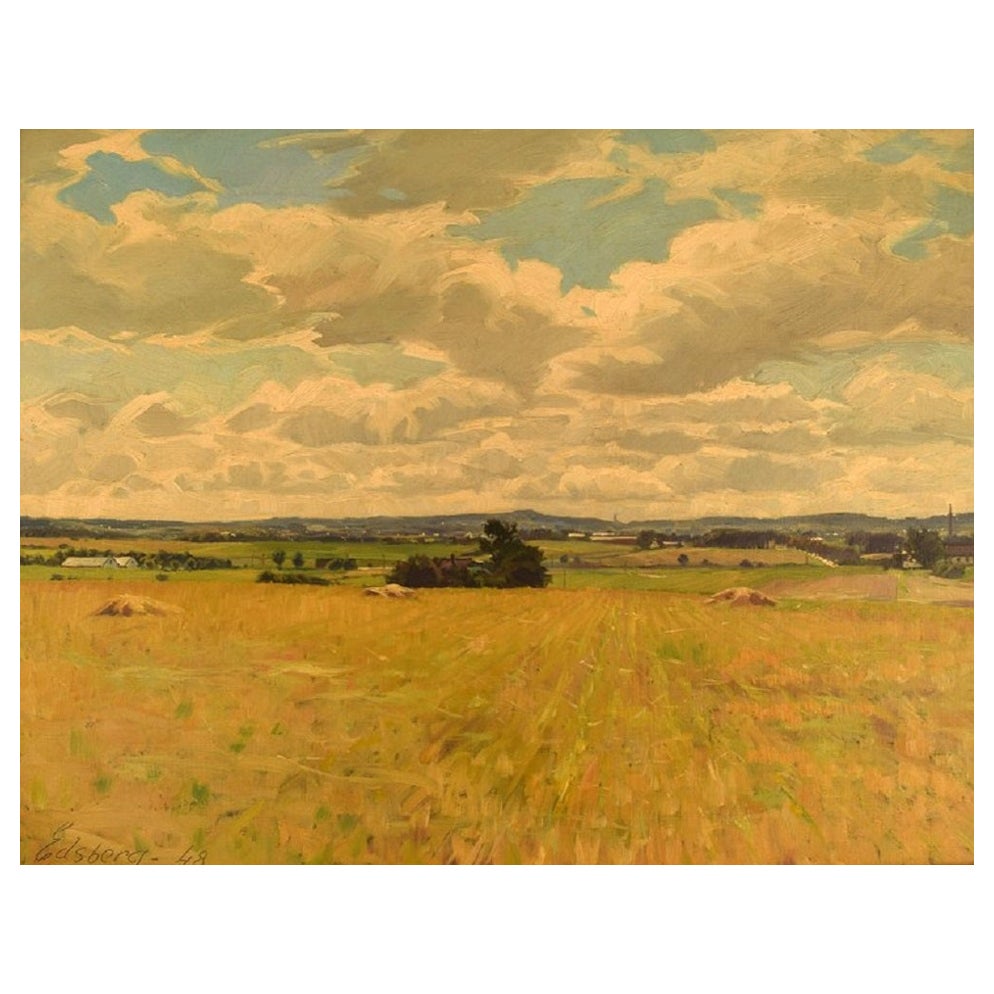 Danish Artist Knud Laursen, Painting Landscape in Denmark Oil on Canvas ...