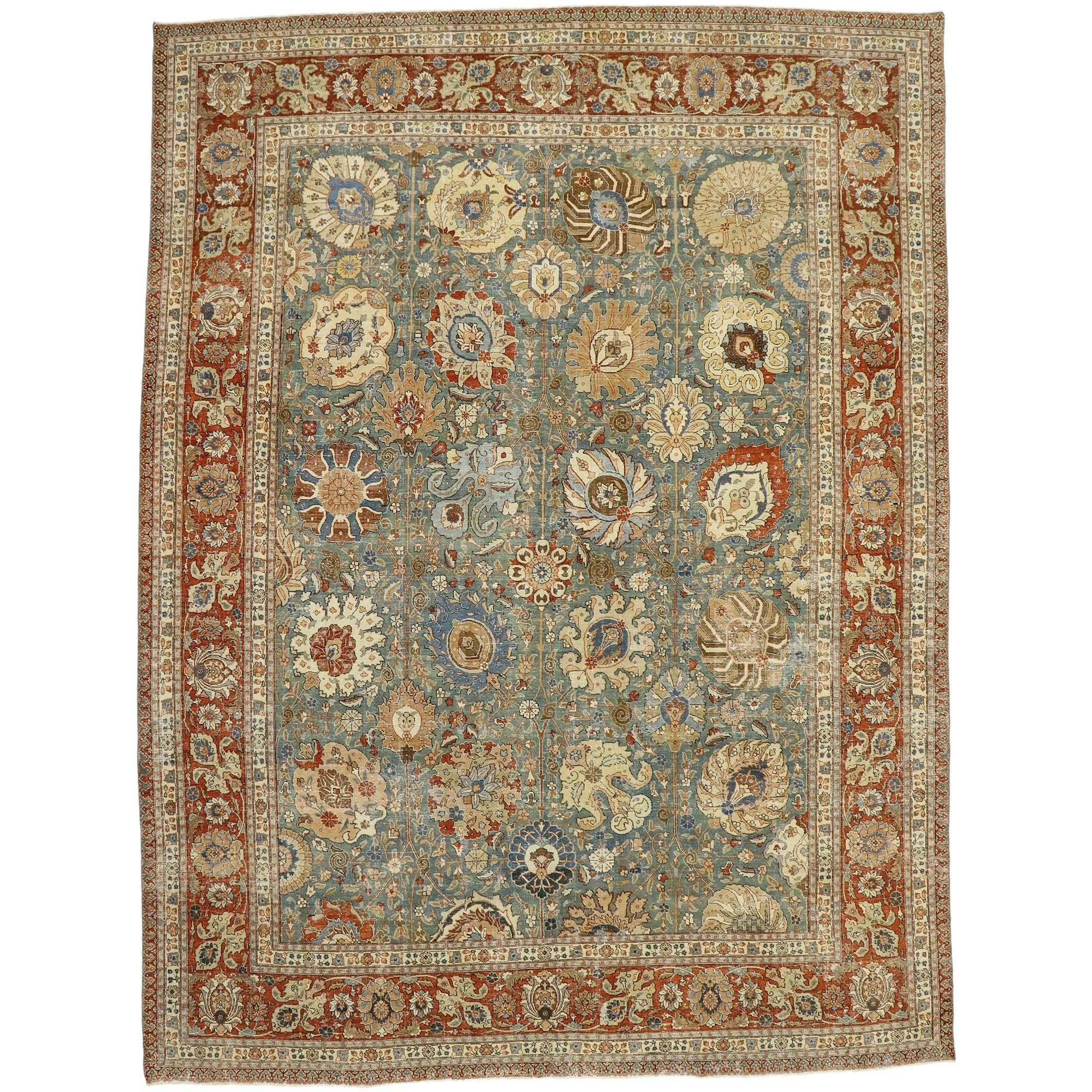 Distressed Antique Persian Tabriz Rug with Modern Rustic Artisan Style ...