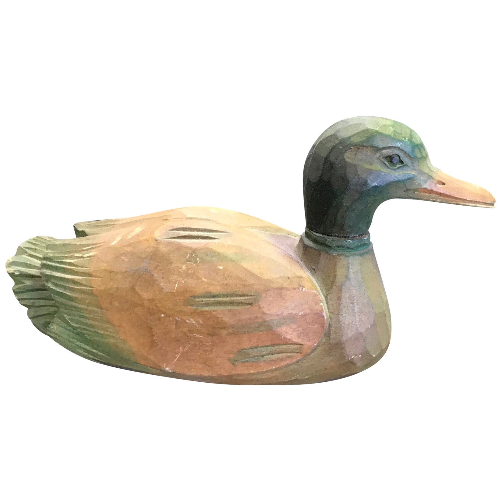 Hand Carved and Painted Large Vintage Wood Duck Decoy, Early 20th ...