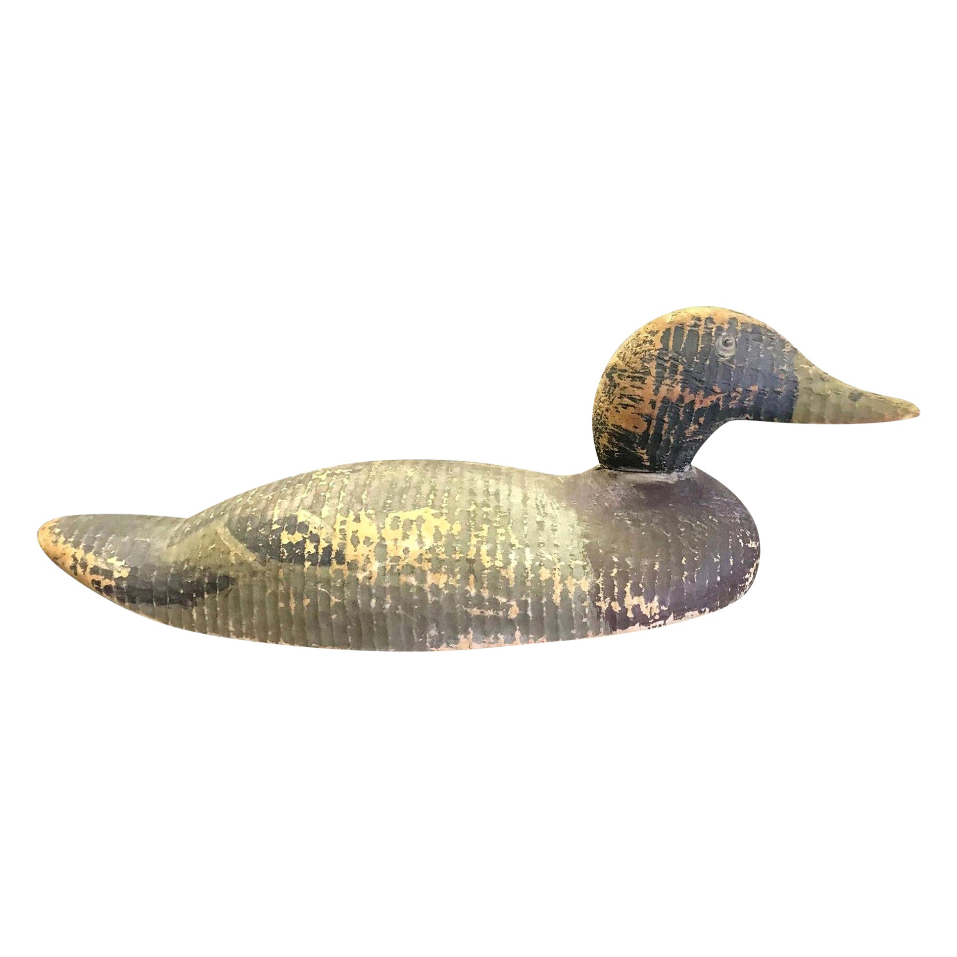 Hand Carved and Painted Large Vintage Wood Duck Decoy, Early 20th ...