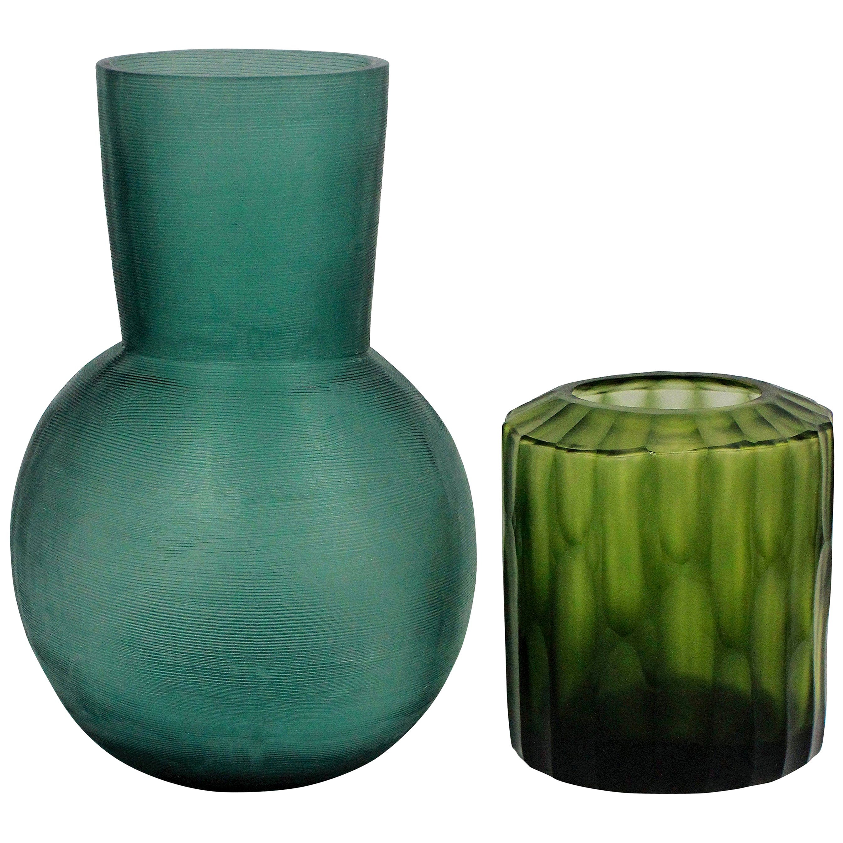 Contemporary Guaxs Azure Tall Otavalo Oval Glass Vase For Sale at 1stDibs