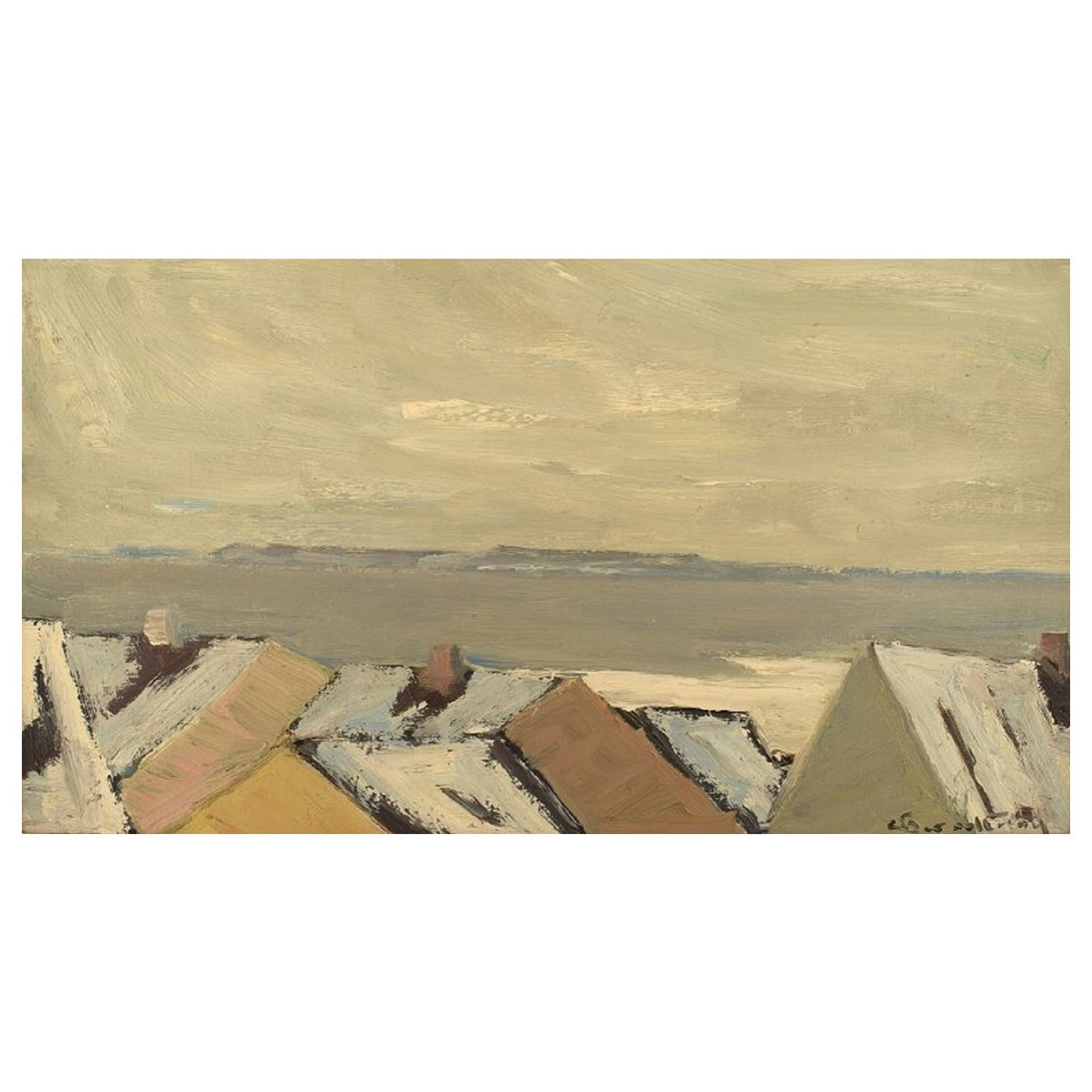 Børge Hansen, Denmark, Modernist Landscape, Oil on Canvas, 1960s For ...