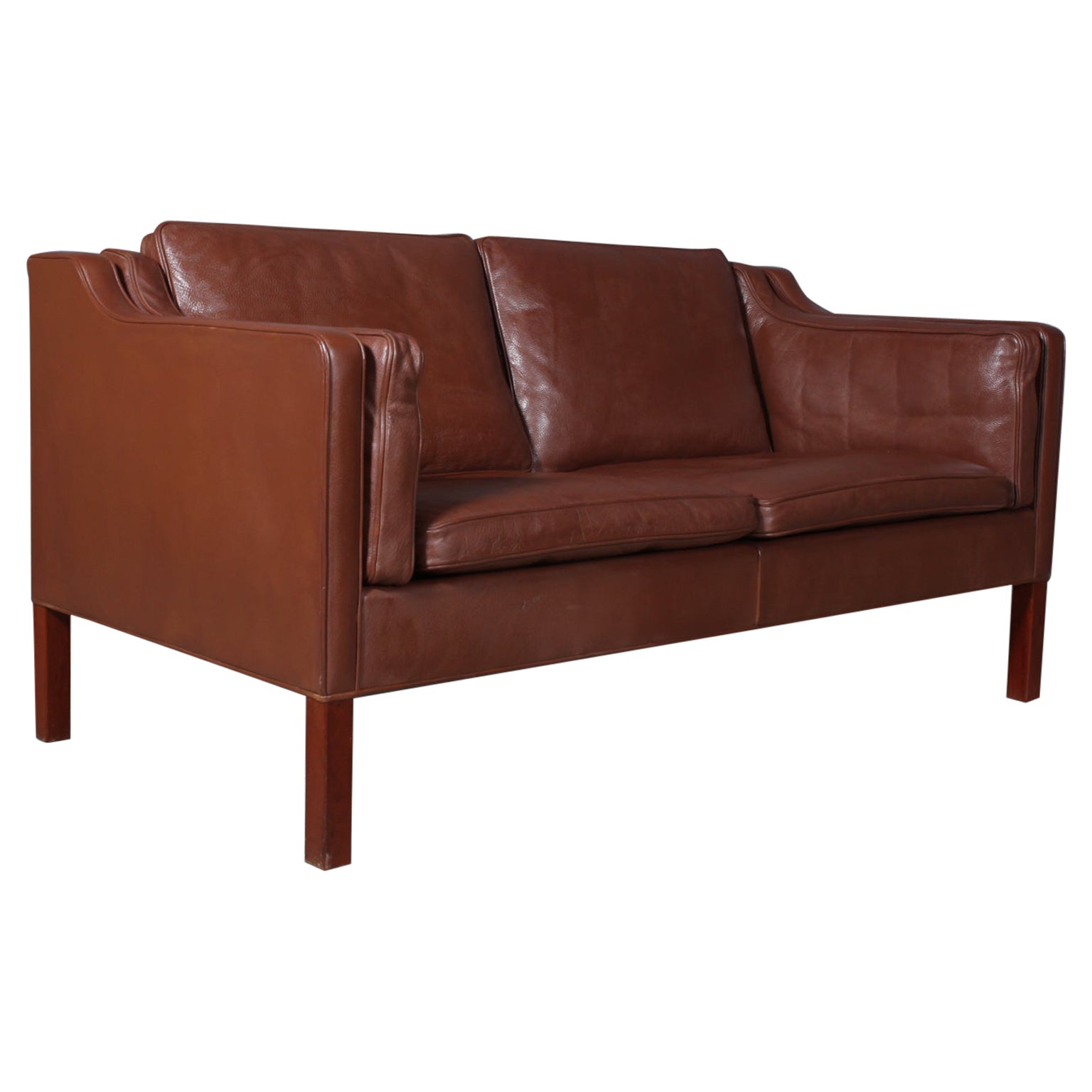Danish Borge Mogensen Style Two-Seat Tan Leather Sofa with Patina by ...