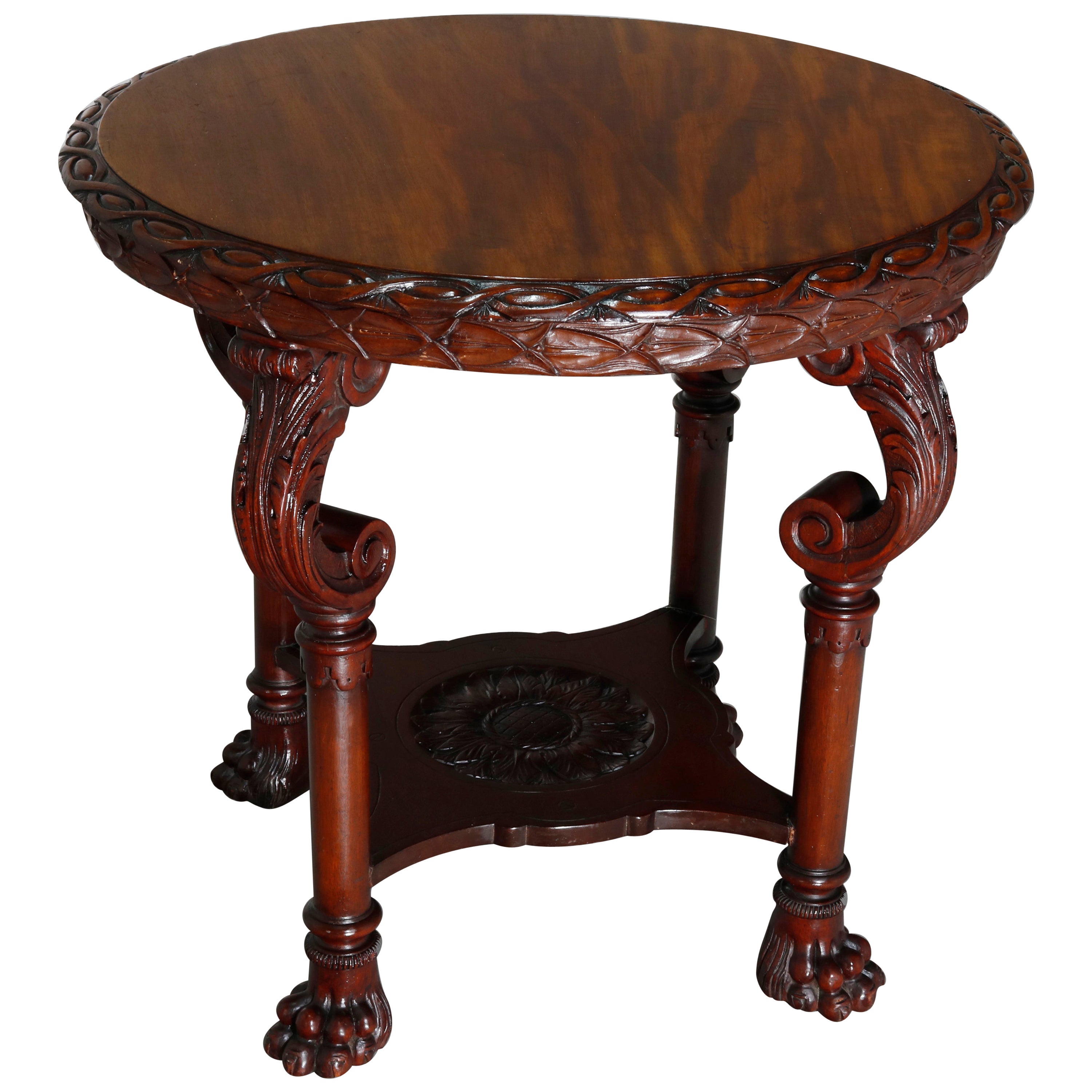 Antique Victorian Oval Carved Walnut Marble-Top Parlor Table, circa ...