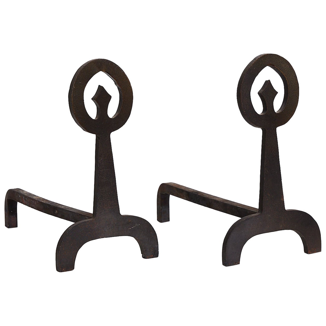 Pair of Iron Andirons or Fire Dogs Modeled as Lions after Artist Alfred ...