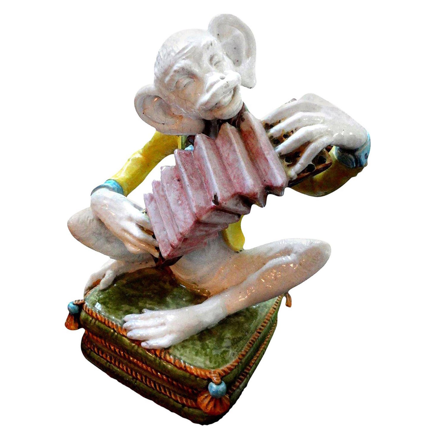 Vintage Italian Glazed Terracotta Monkey Figure For Sale at 1stDibs