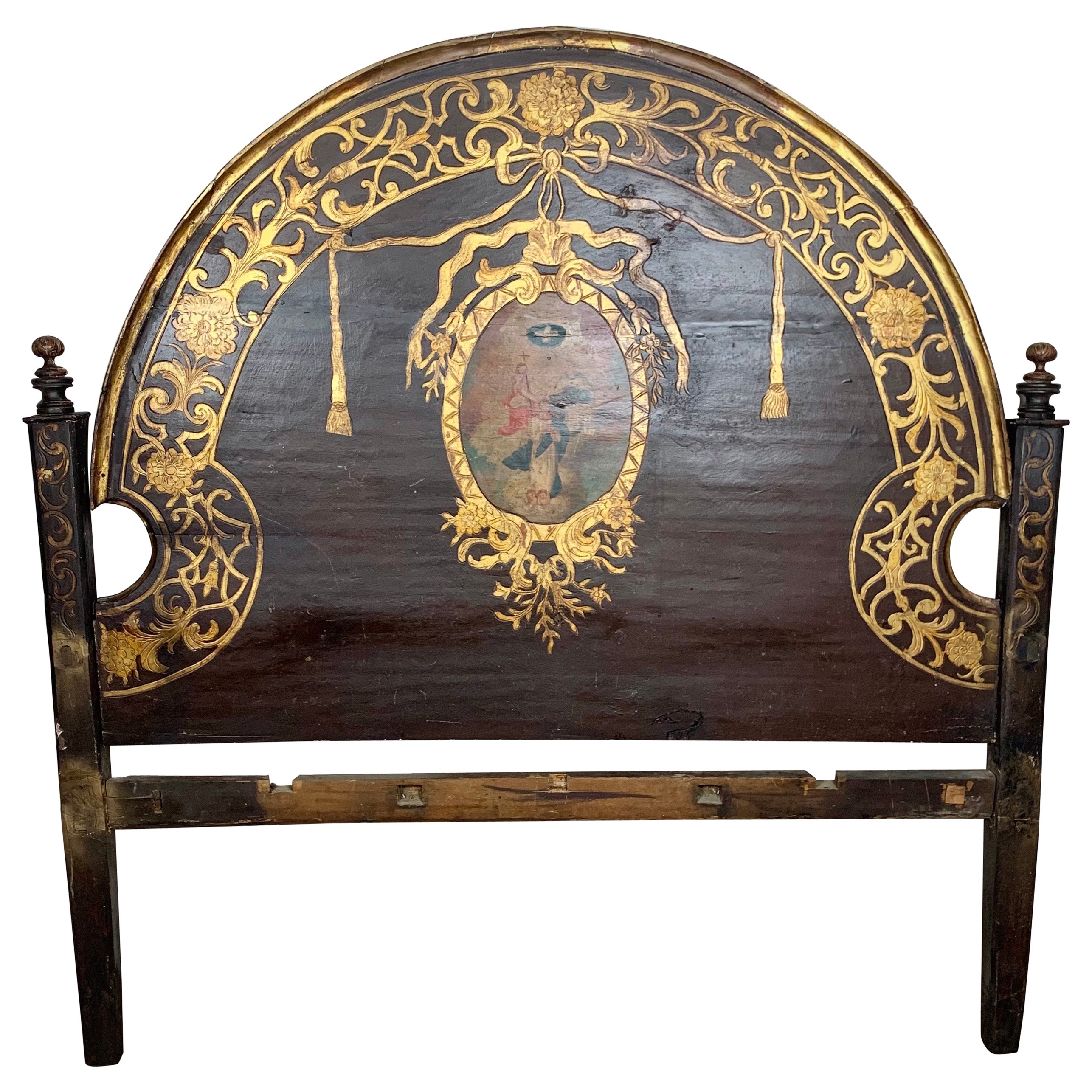 Painted and Silver Gilt Rococo Style Headboard, circa 1930s at 1stDibs