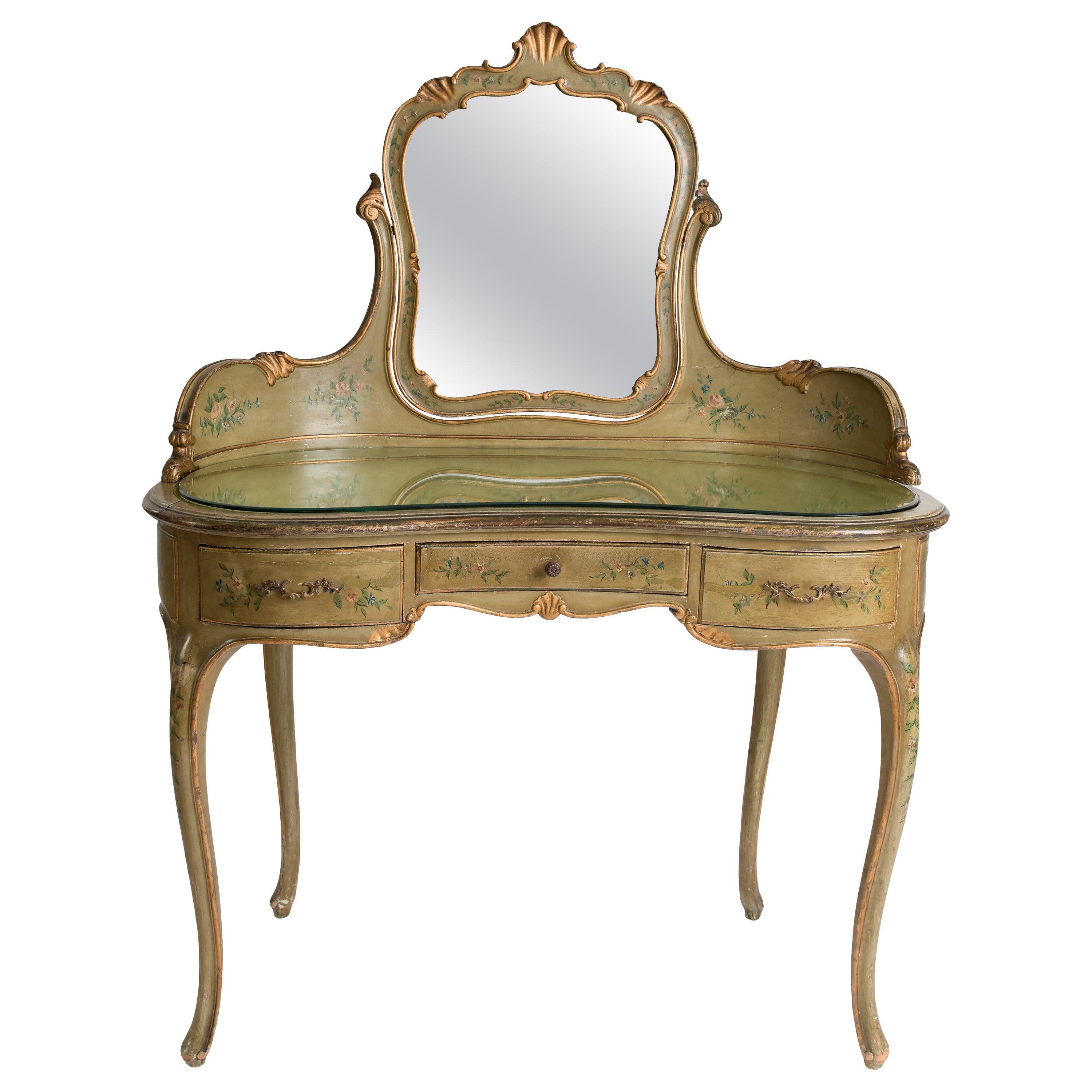 French Baroque Style Gold Gilt Kidney Vanity Desk and Chair attr. to ...