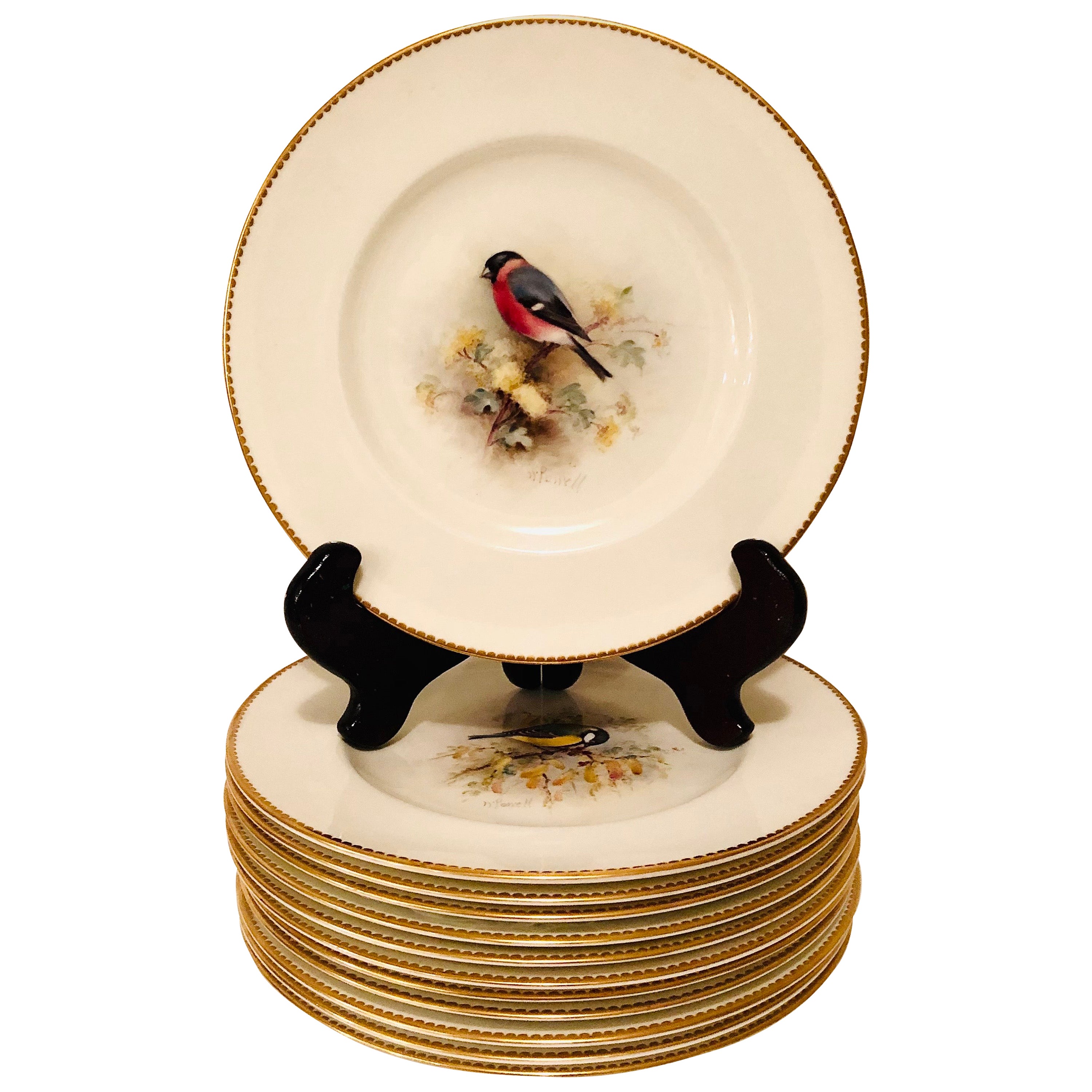 Set of 11 Royal Worcester Dinner Plates Painted with Different Flower ...
