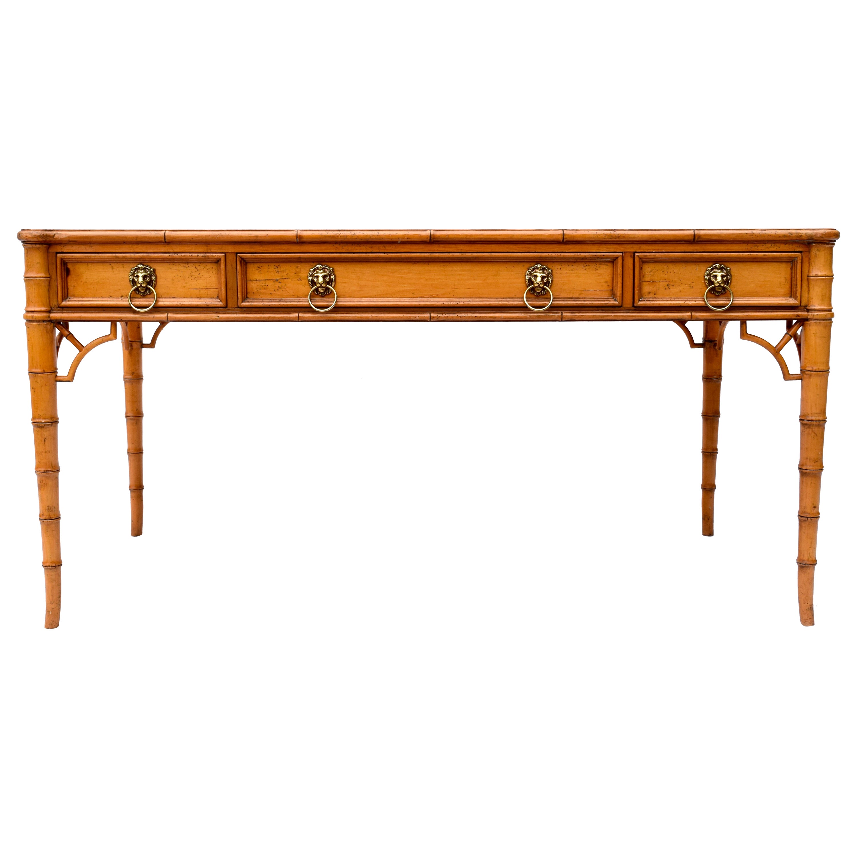 Maple Faux Bamboo Corner Desk For Sale at 1stDibs