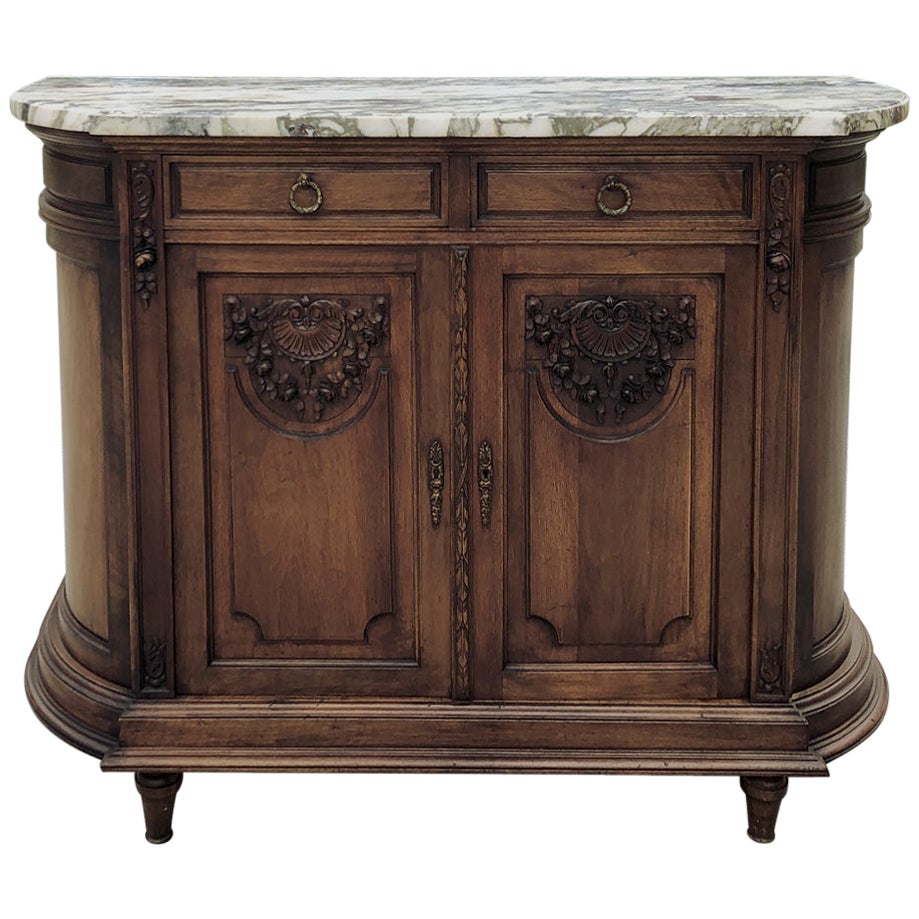 Antique French Walnut Buffet Sideboard with Marble Top at 1stDibs