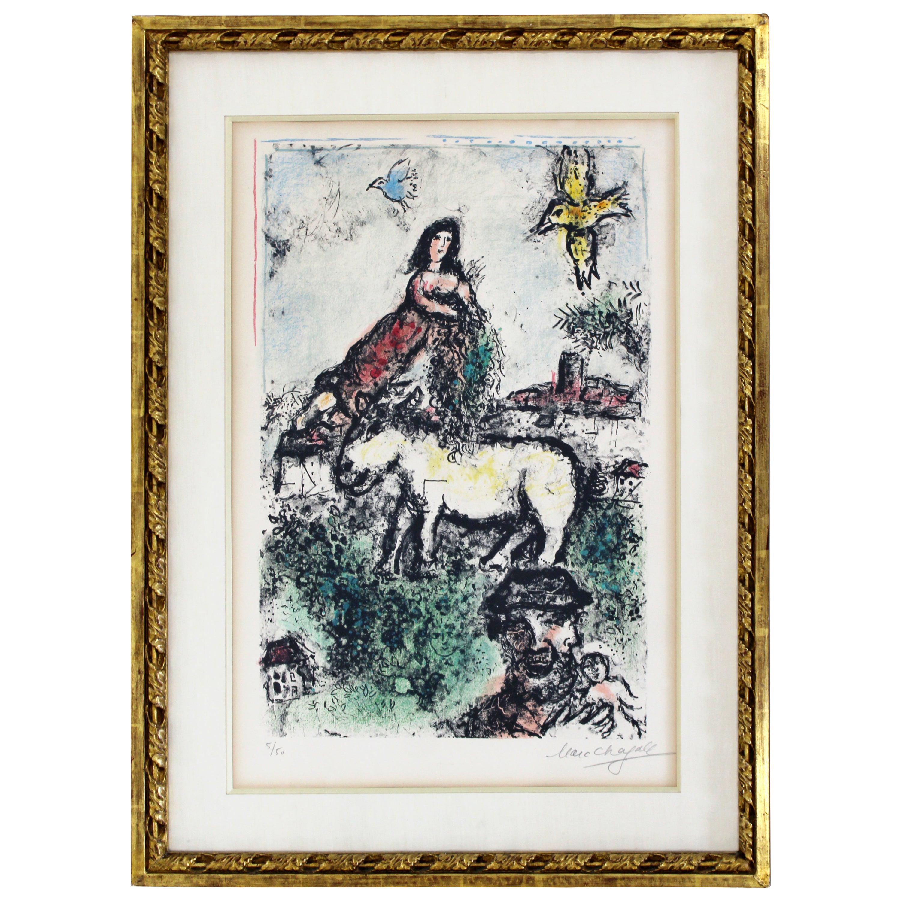 "Elijah's Vision" Marc Chagall 1930s Pencil Signed Colored Etching 89/ ...