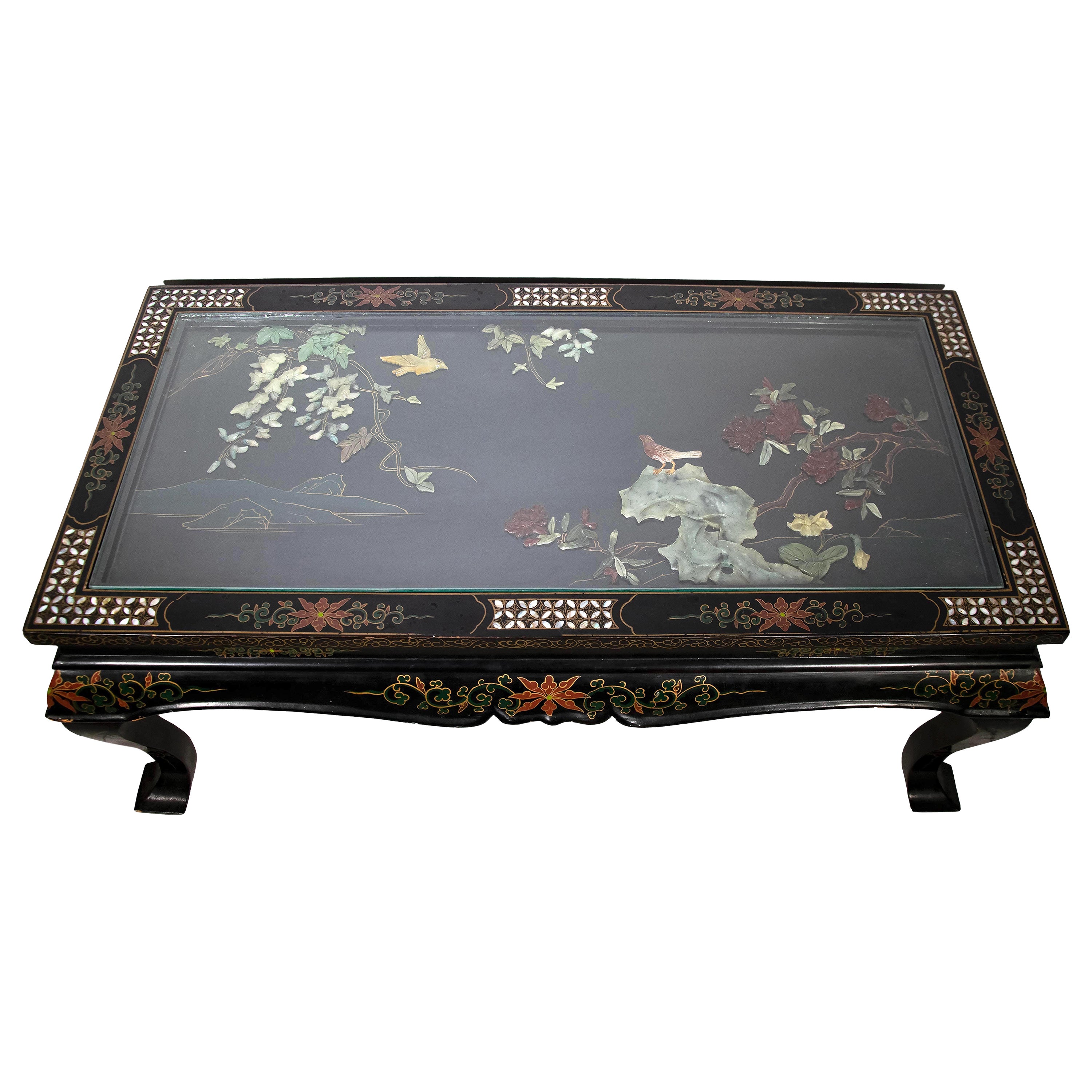 GRACIE Chinese Style Coffee Table with Floral Decoration at 1stDibs