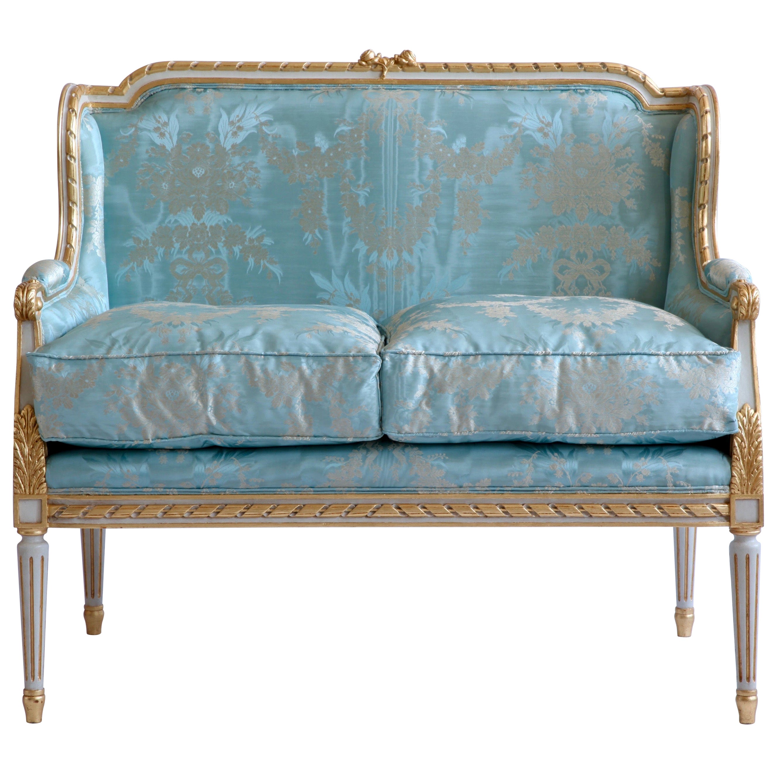 Antique French Painted Louis Xvi-style Grey Silk Velvet Sofa. at 1stDibs