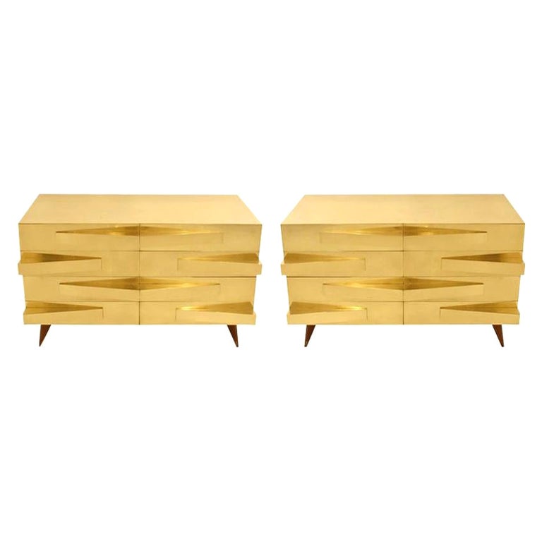 Pair of Mid-Century Modern Style Wood and Brass Italian Commodes For ...