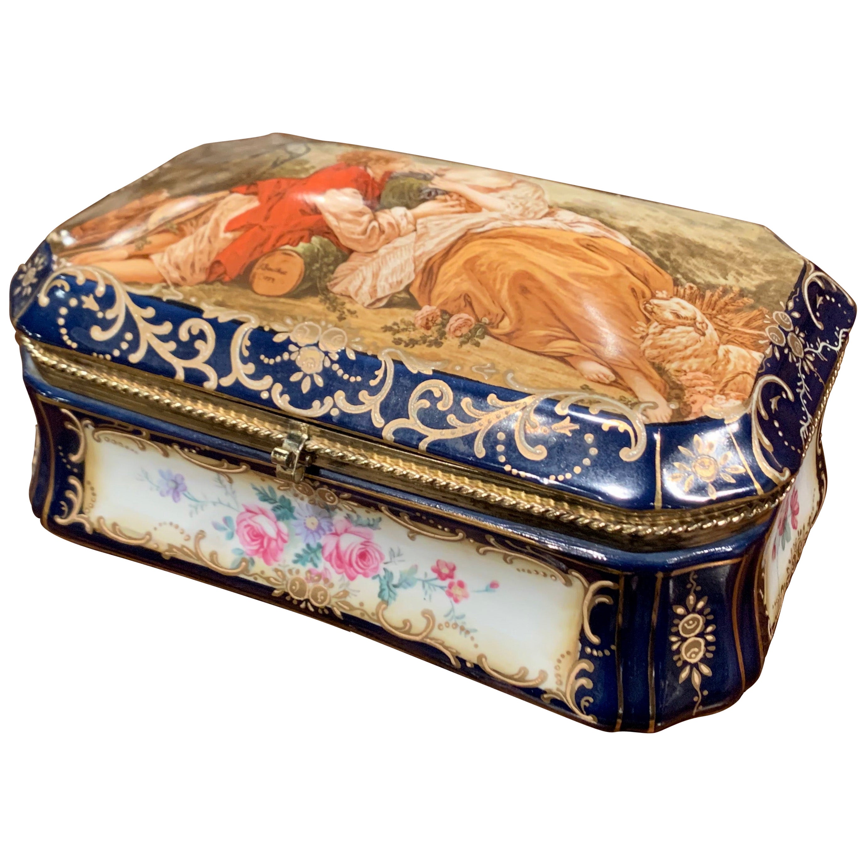 19th Century French Sevres Cobalt Porcelain and Gilt Bronze Casket ...