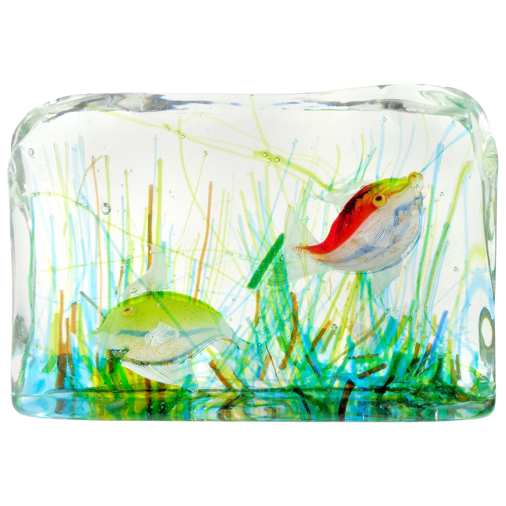 Cenedese Murano Green Pink Orange Black Fish Italian Art Glass Aquarium ...