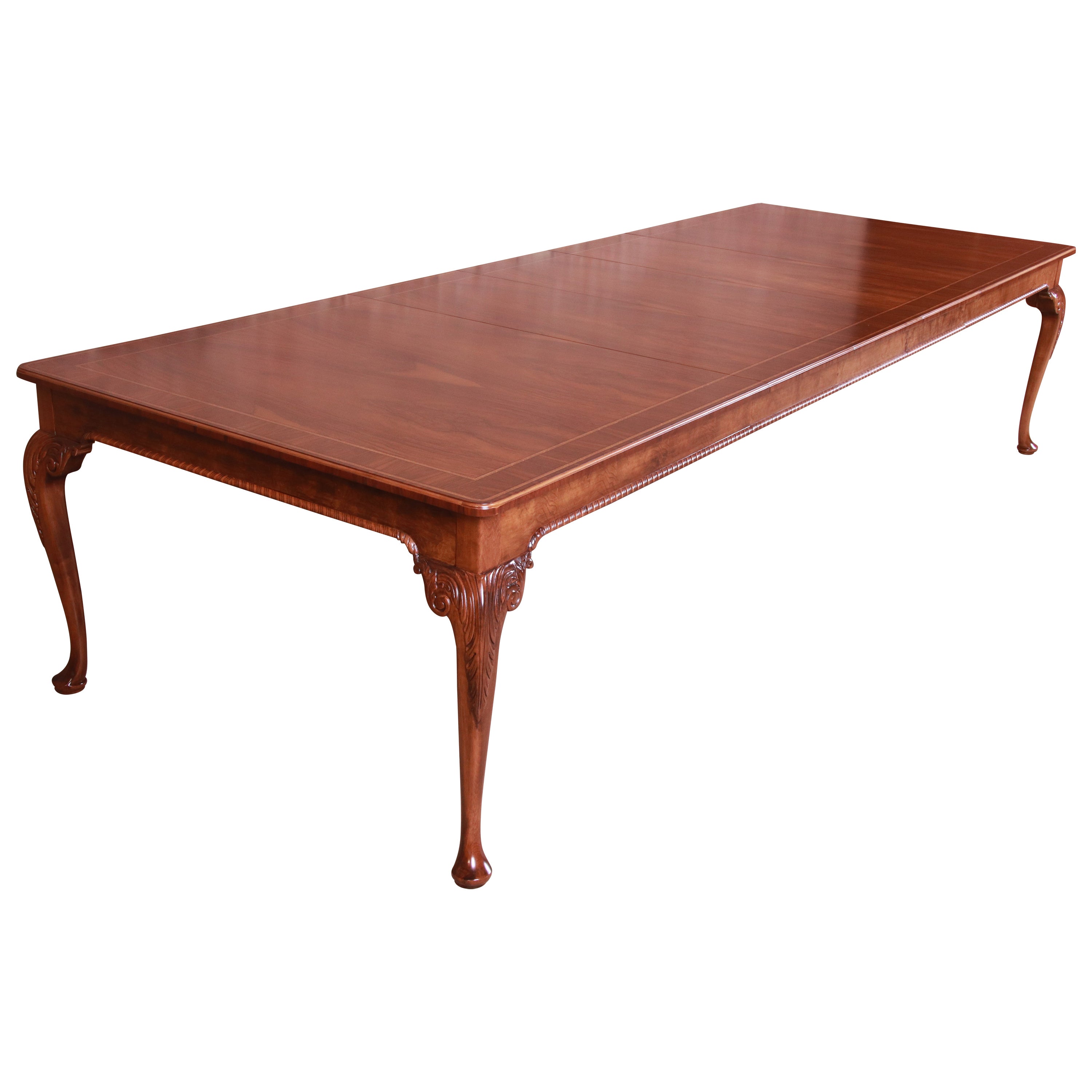 Queen Anne Style Burl Walnut Dining Table For Sale at 1stDibs