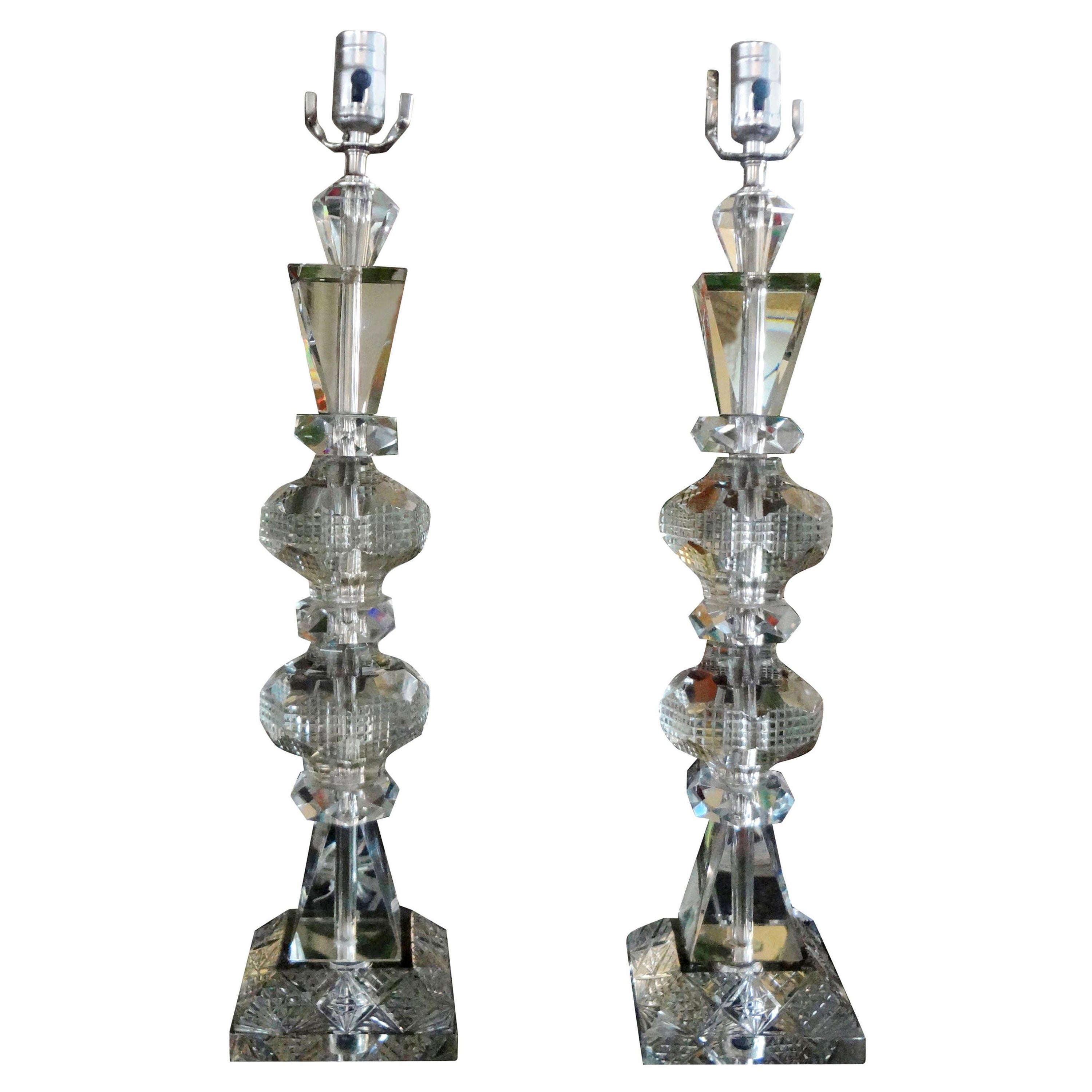 Large Bronze-Mounted / Cut Crystal Pair of Table Lamps For Sale at 1stDibs