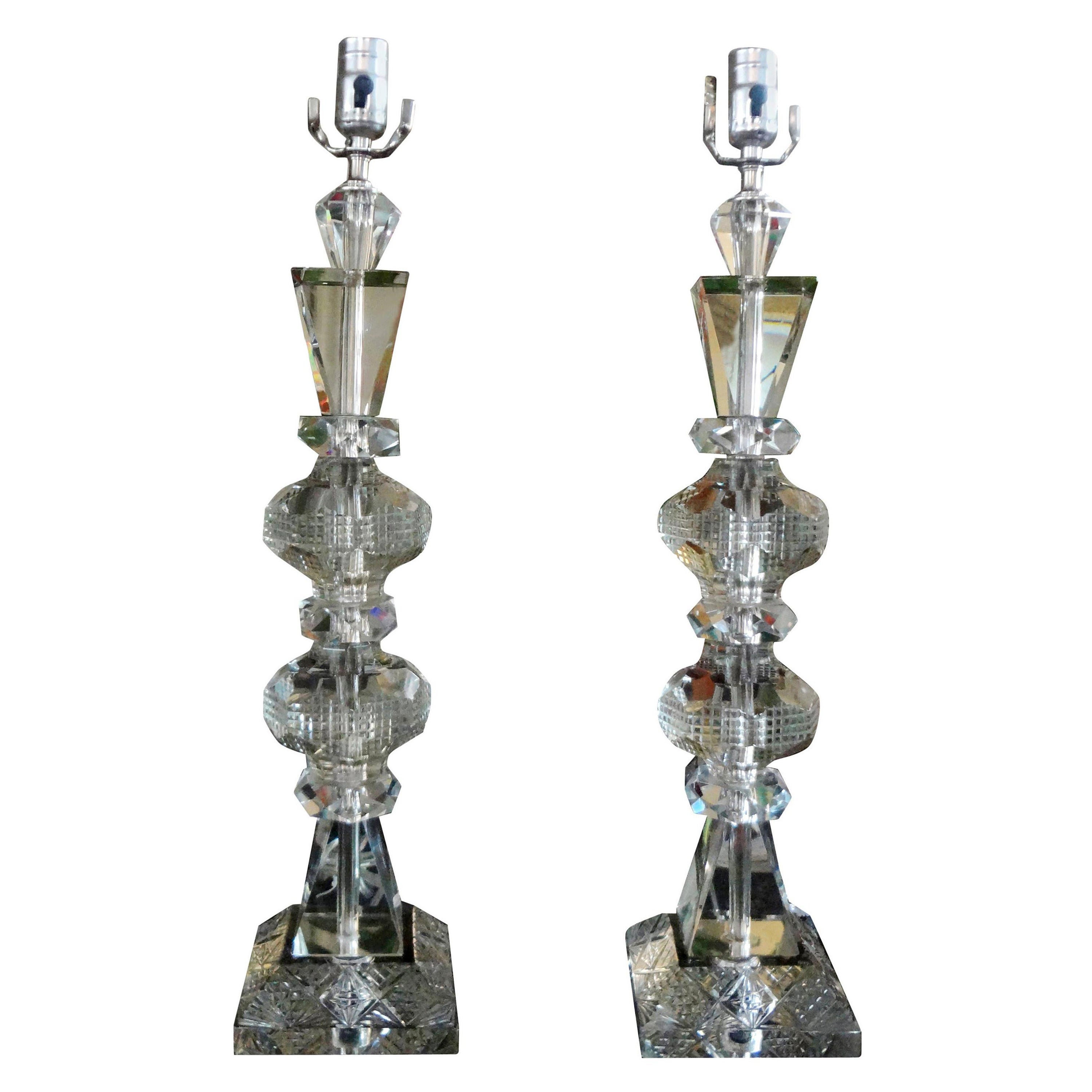 Pair of Bohemian Cut Crystal lamps at 1stDibs