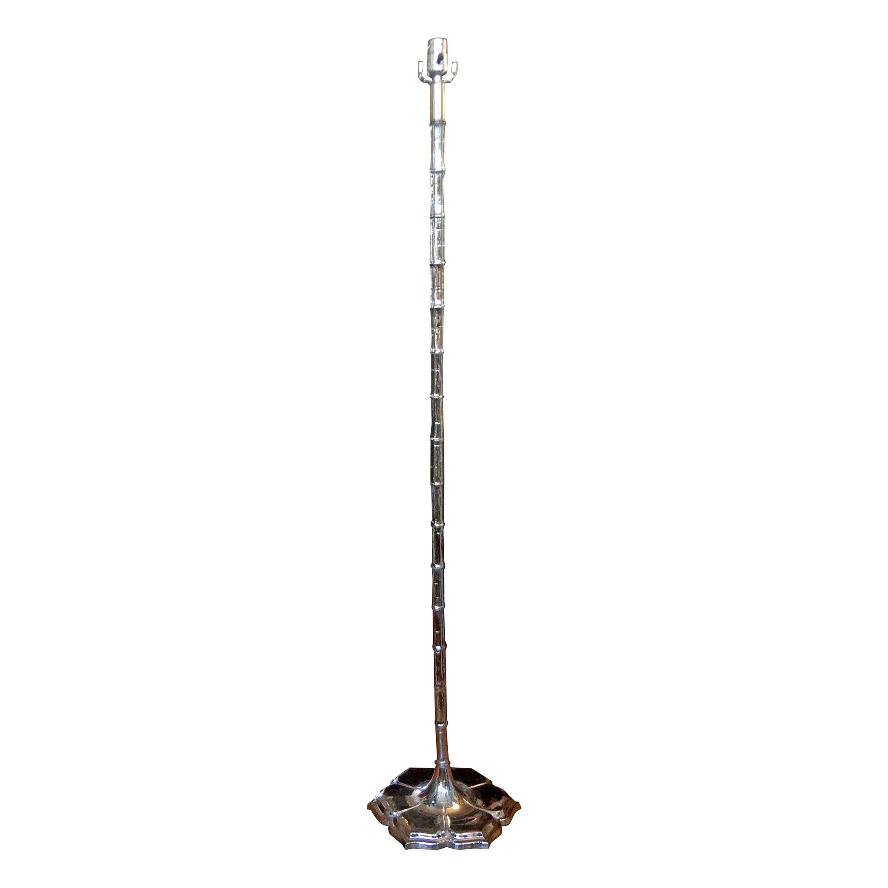 Faux Bamboo Lotus Base Chrome Floor Lamp For Sale at 1stDibs