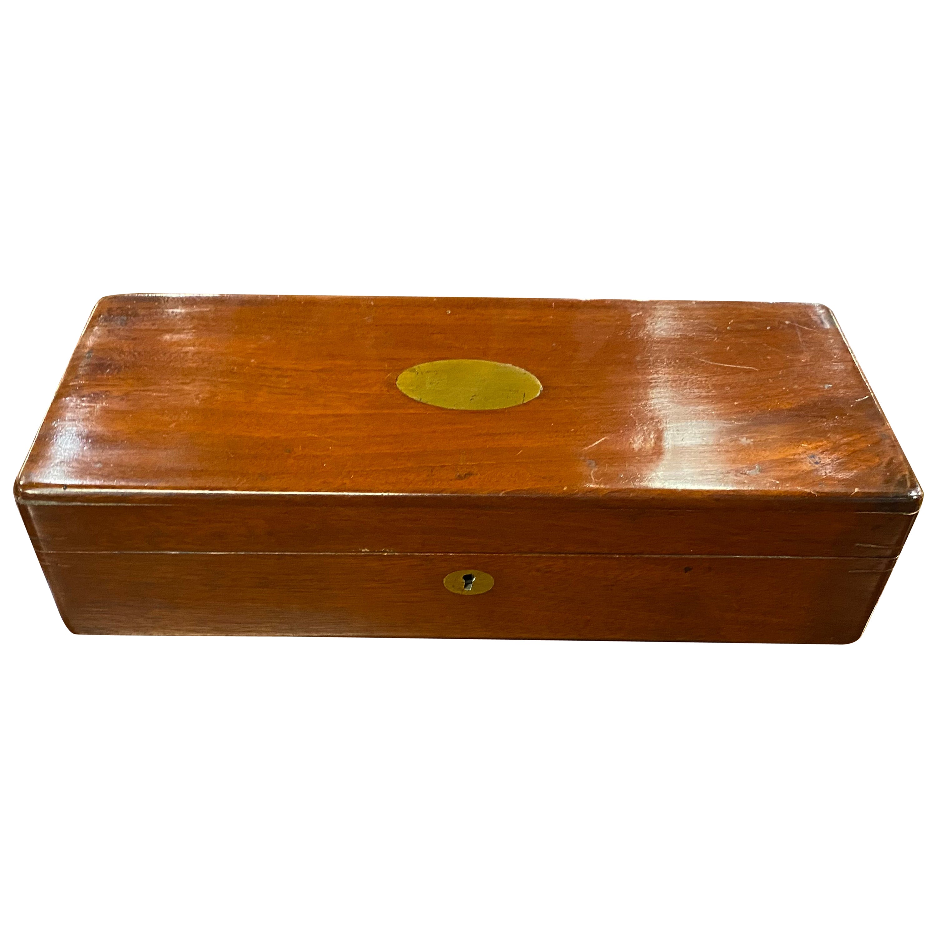 Late 19th Century Wooden Box with Polished Zinc Insert and Brass Plaque ...