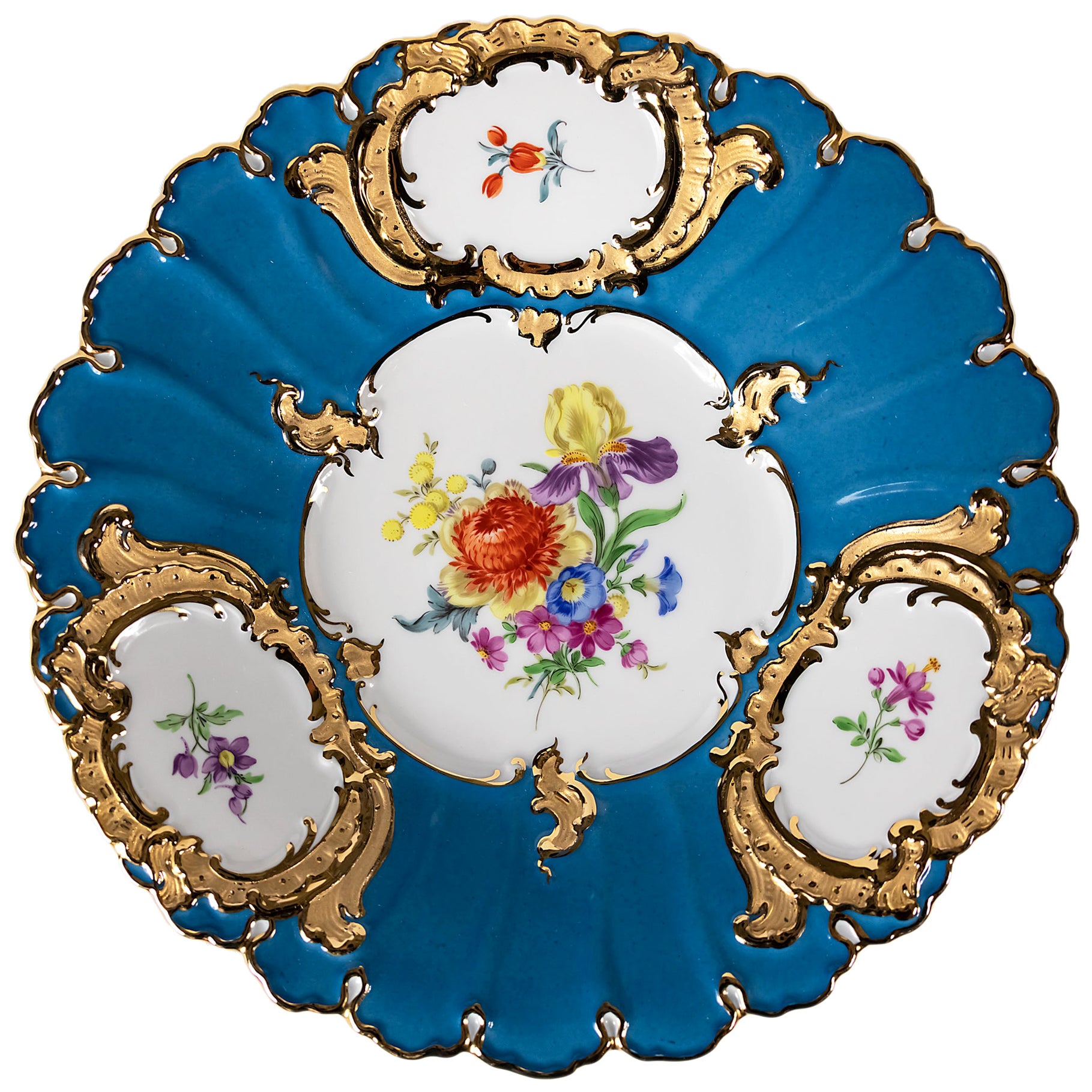 Meissen Hand Painted Gilded Porcelain Plate/Tray For Sale at 1stDibs