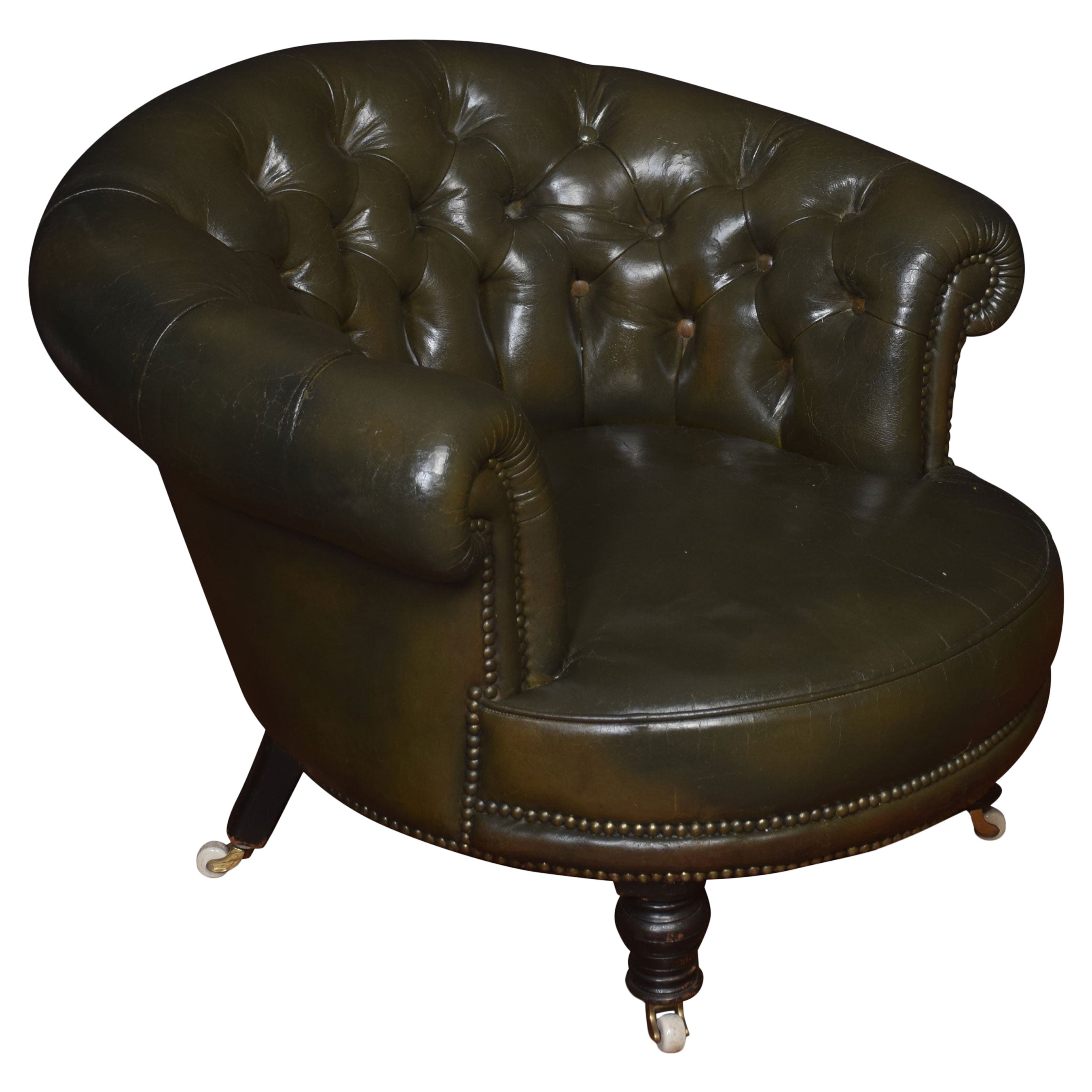 Small-Scale Club Chair in Leather and Tartan Plaid For Sale at 1stDibs
