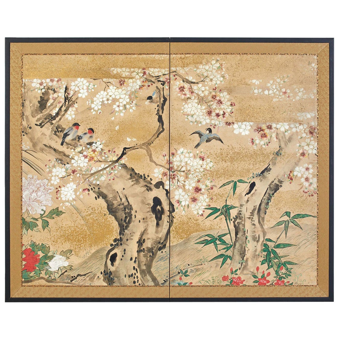Early 20th Century Two-Panel Japanese Silk Screen, Pomegranate and ...