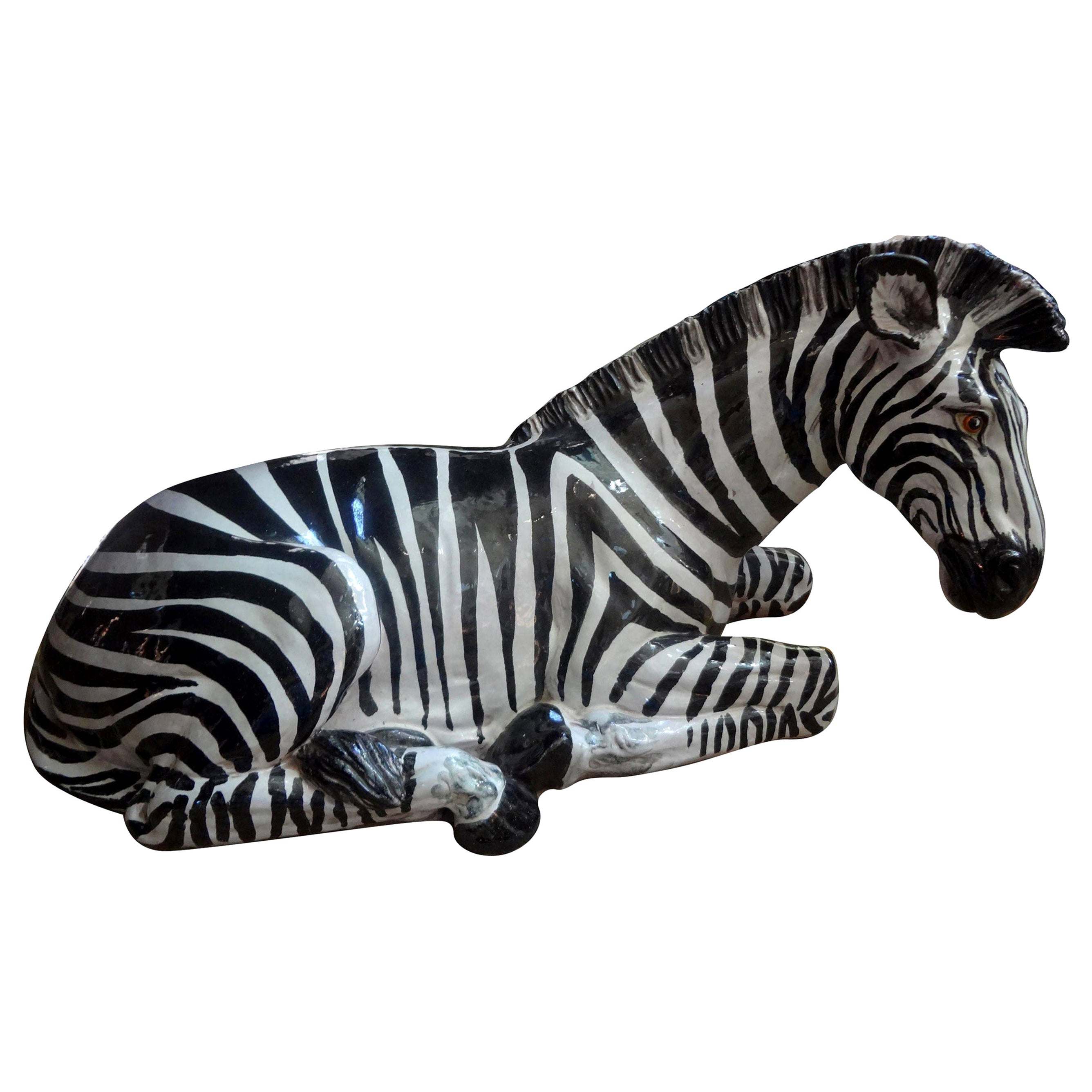 Monumental Italian Glazed Terracotta Zebra Figure For Sale at 1stDibs