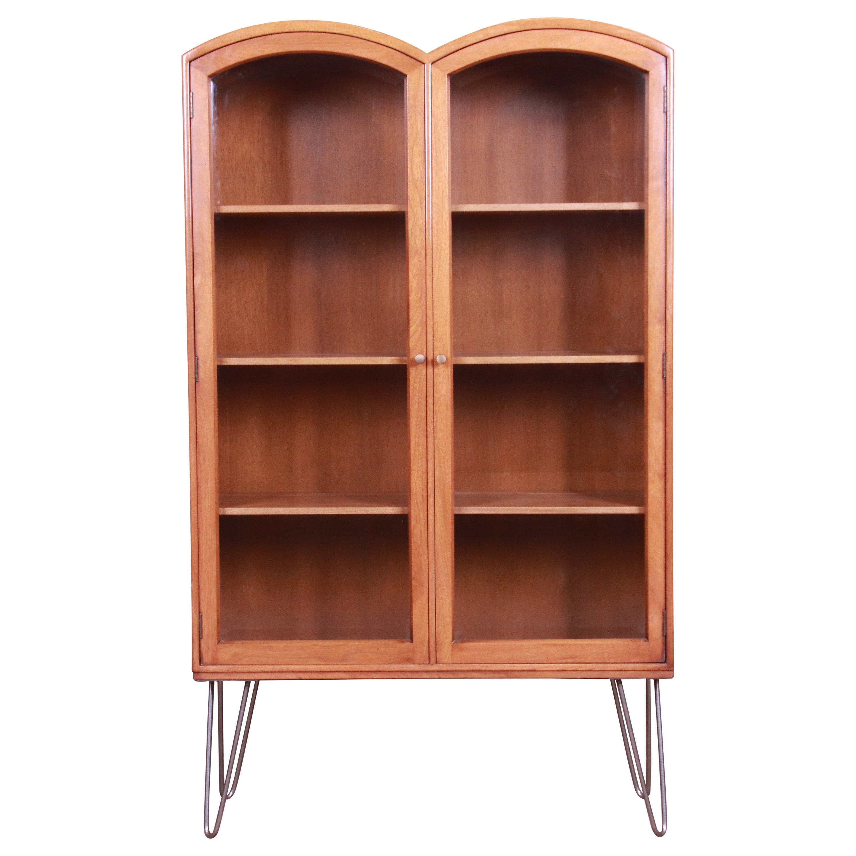 Mid-Century Modern Walnut Bookcase on Tall Hairpin Legs at 1stDibs
