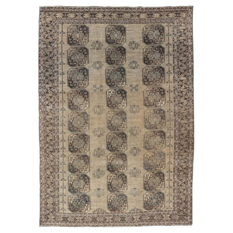 Large Turkomen Ersari Rug with All-Over Gul Design in Tan, Khaki, Gray ...