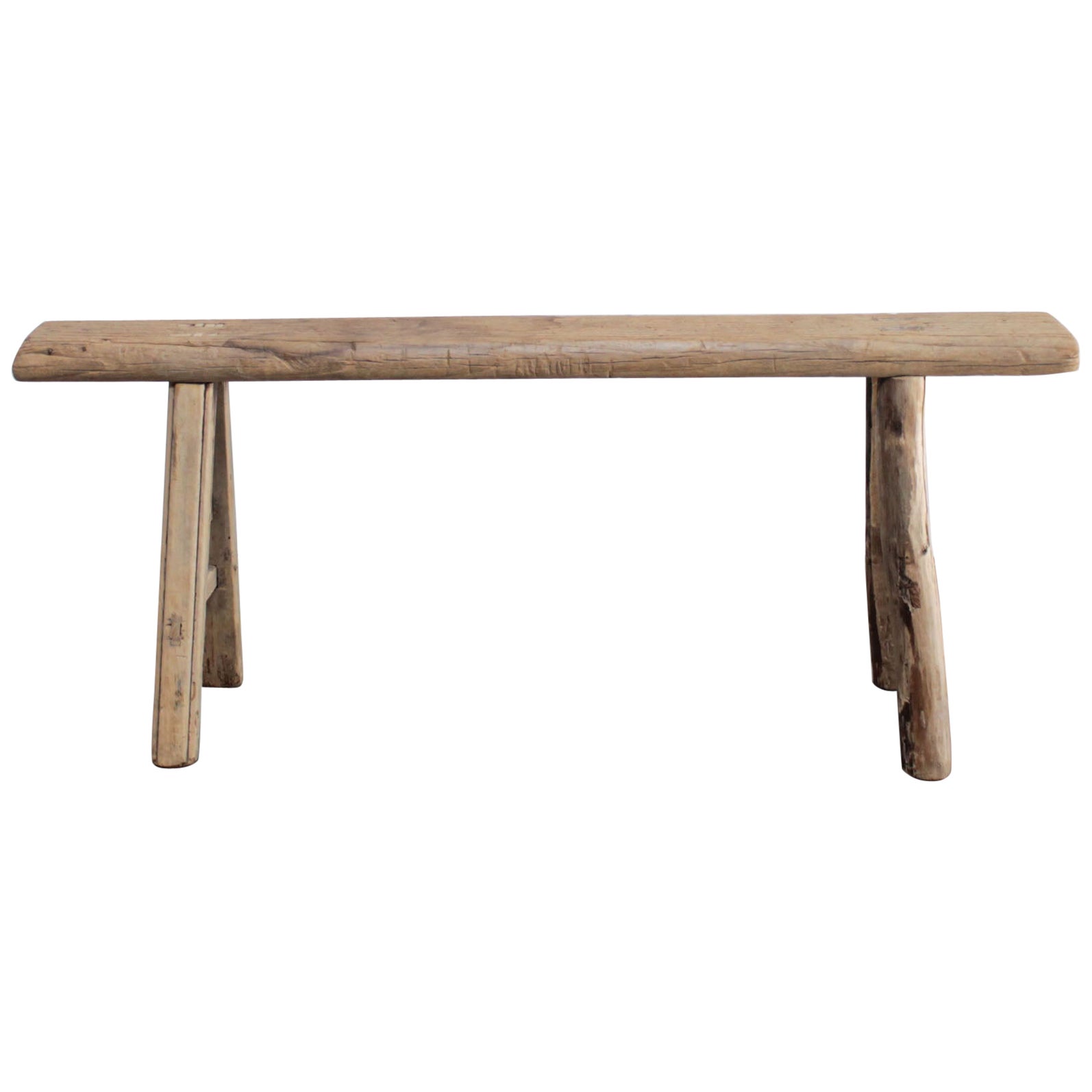 Antique Elm Wood Narrow Bench at 1stDibs