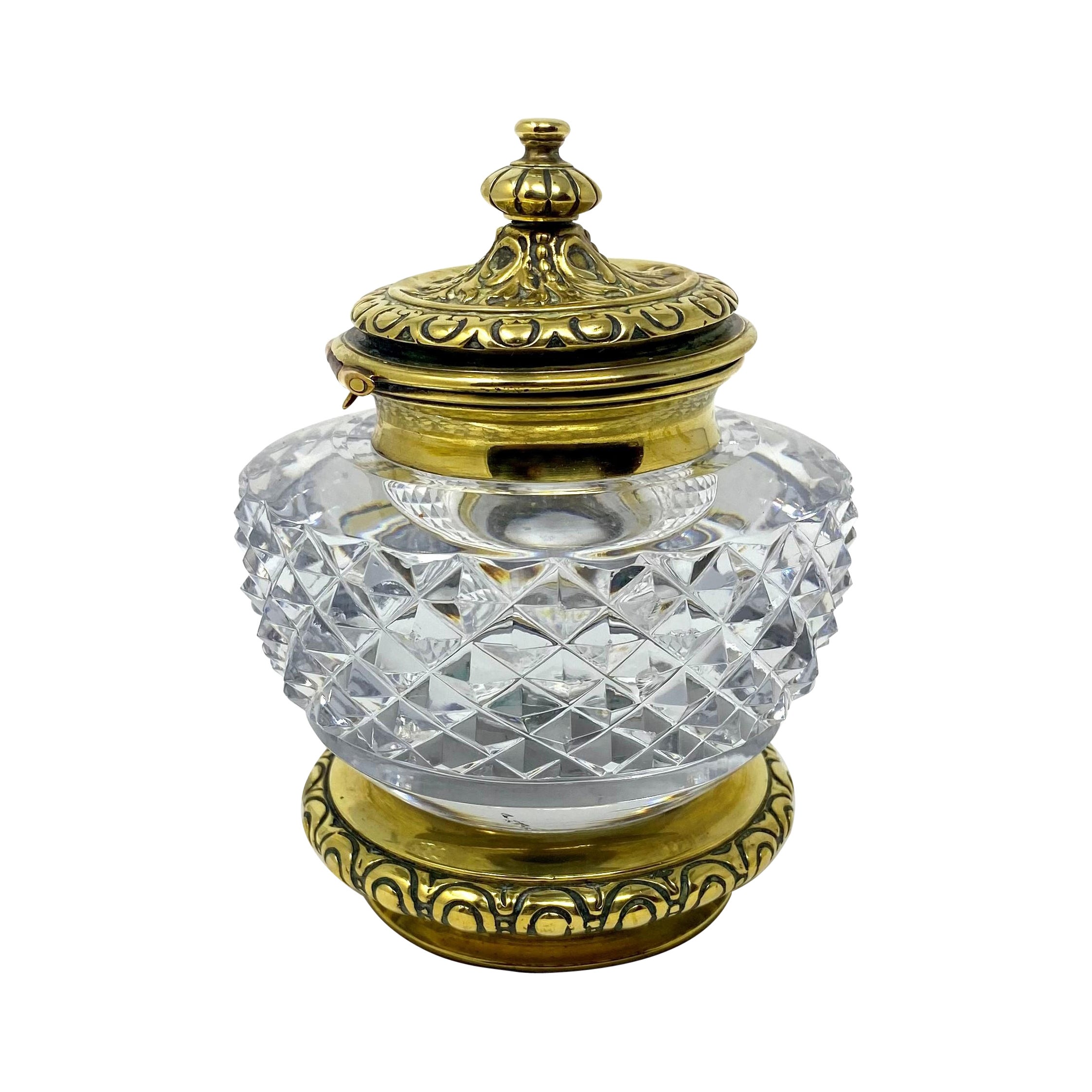 Antique English Bronze, Brass and Glass Inkstand / Inkwell, circa 1870 ...