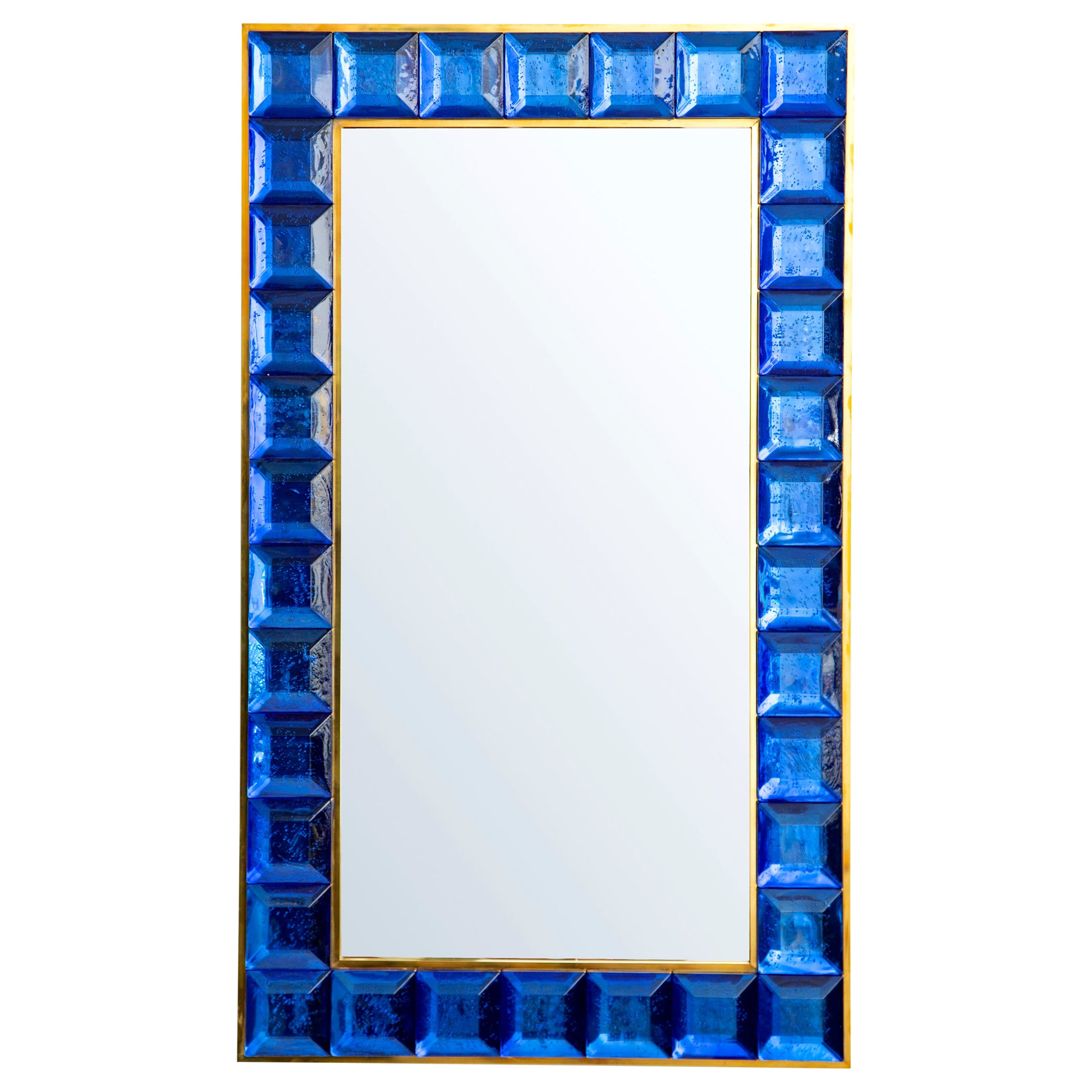 Cobalt Blue Diamond Murano Glass Mirror, In Stock For Sale at 1stDibs