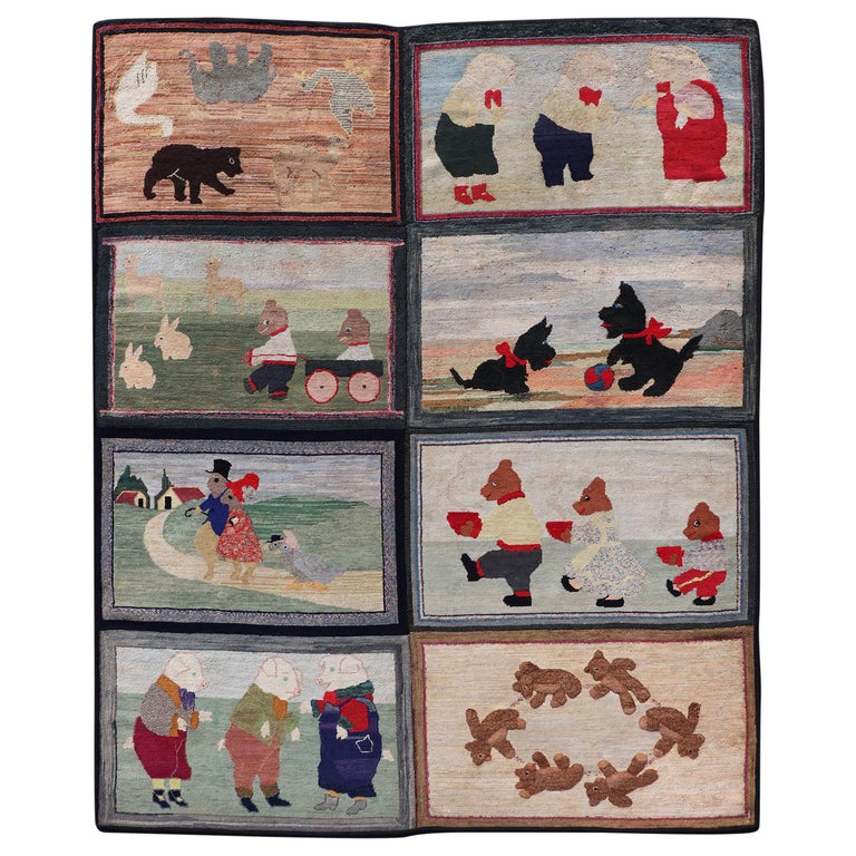 Antique American Hooked Rug with Panel of Children's Rhymes For Sale at ...