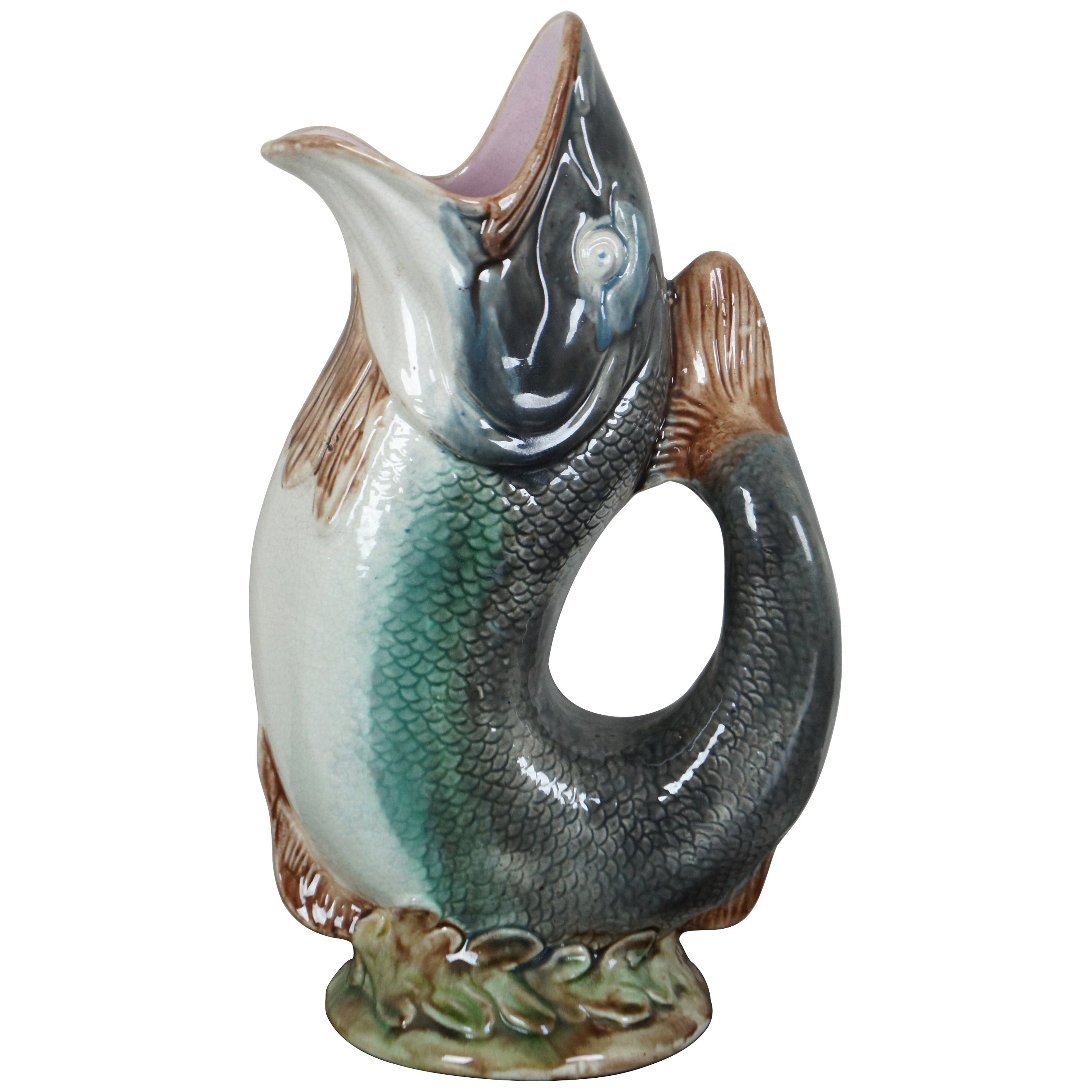 Pair of Mid-Century Modernist Glazed Ceramic Gurgle Fish Water Jugs ...
