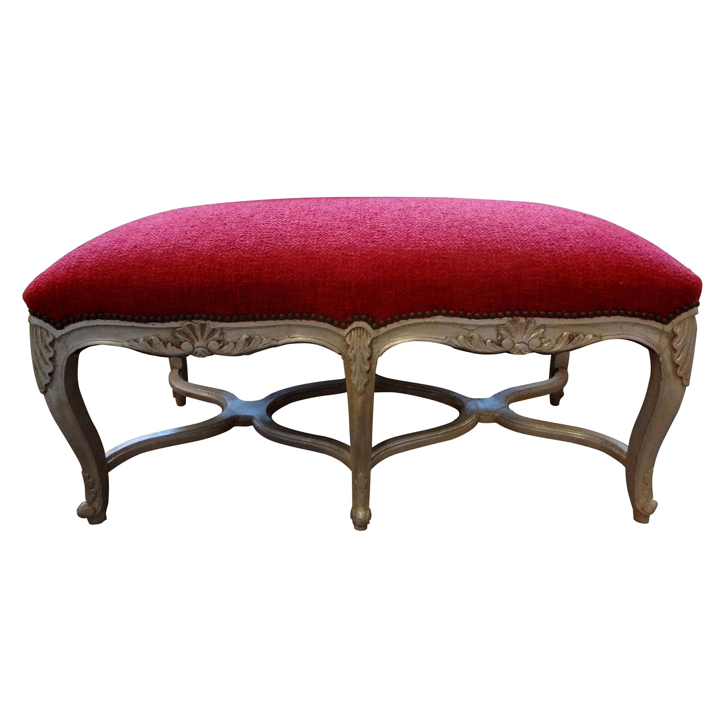 French Louis XV Beige Upholstered Bench For Sale at 1stDibs