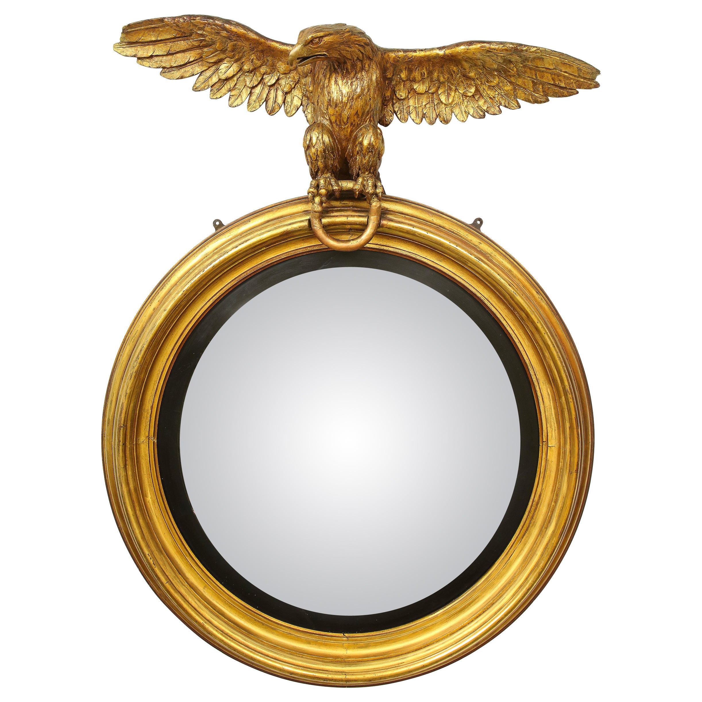 Antique Gold Giltwood Convex Mirror with Winged Dragon For Sale at 1stDibs